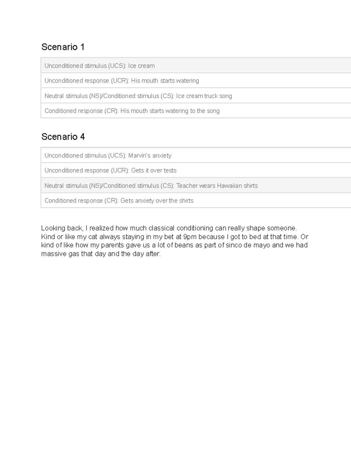 3.01 Classical Conditioning - Scenario 1 Unconditioned stimulus (UCS ...