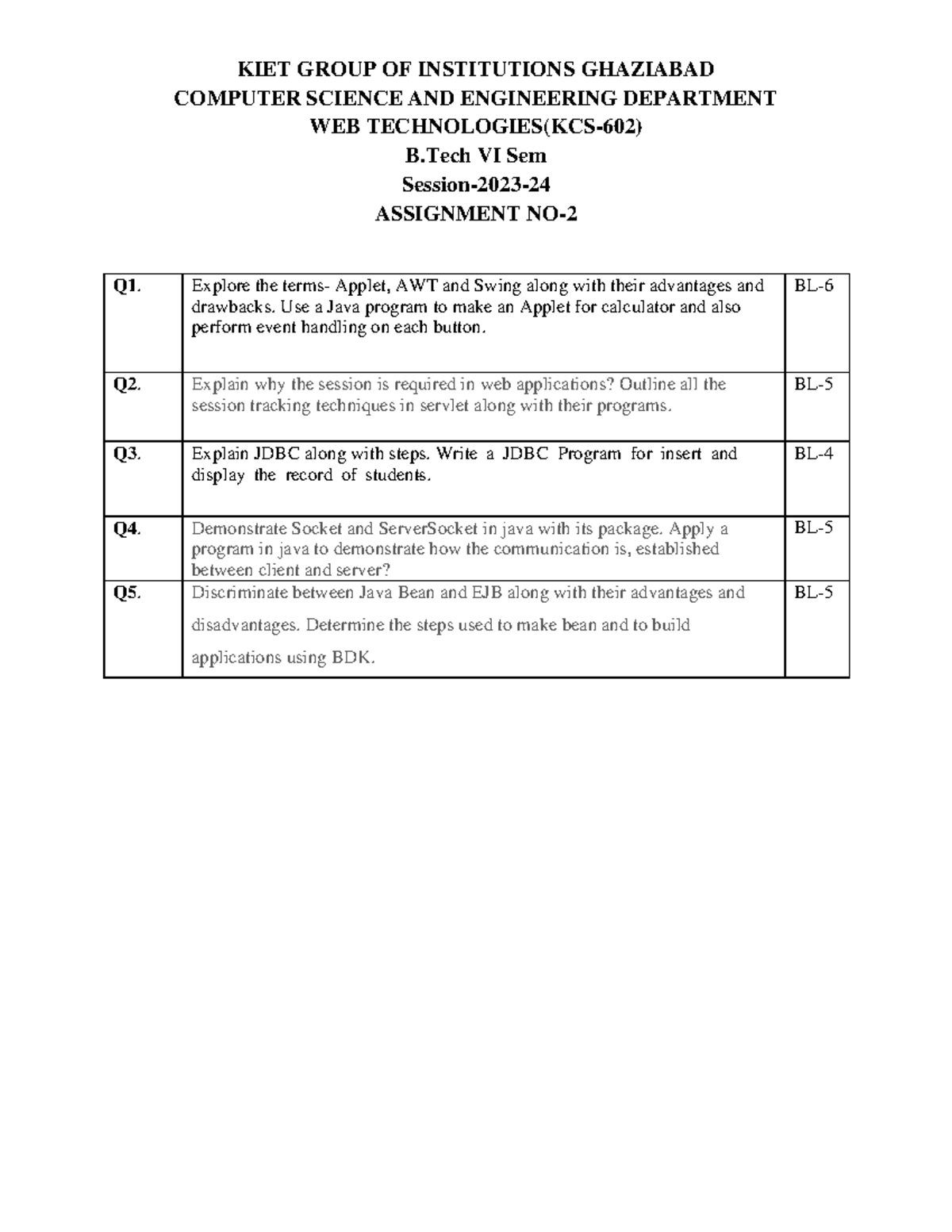 WT Assignment-2 - KIET GROUP OF INSTITUTIONS GHAZIABAD COMPUTER SCIENCE ...