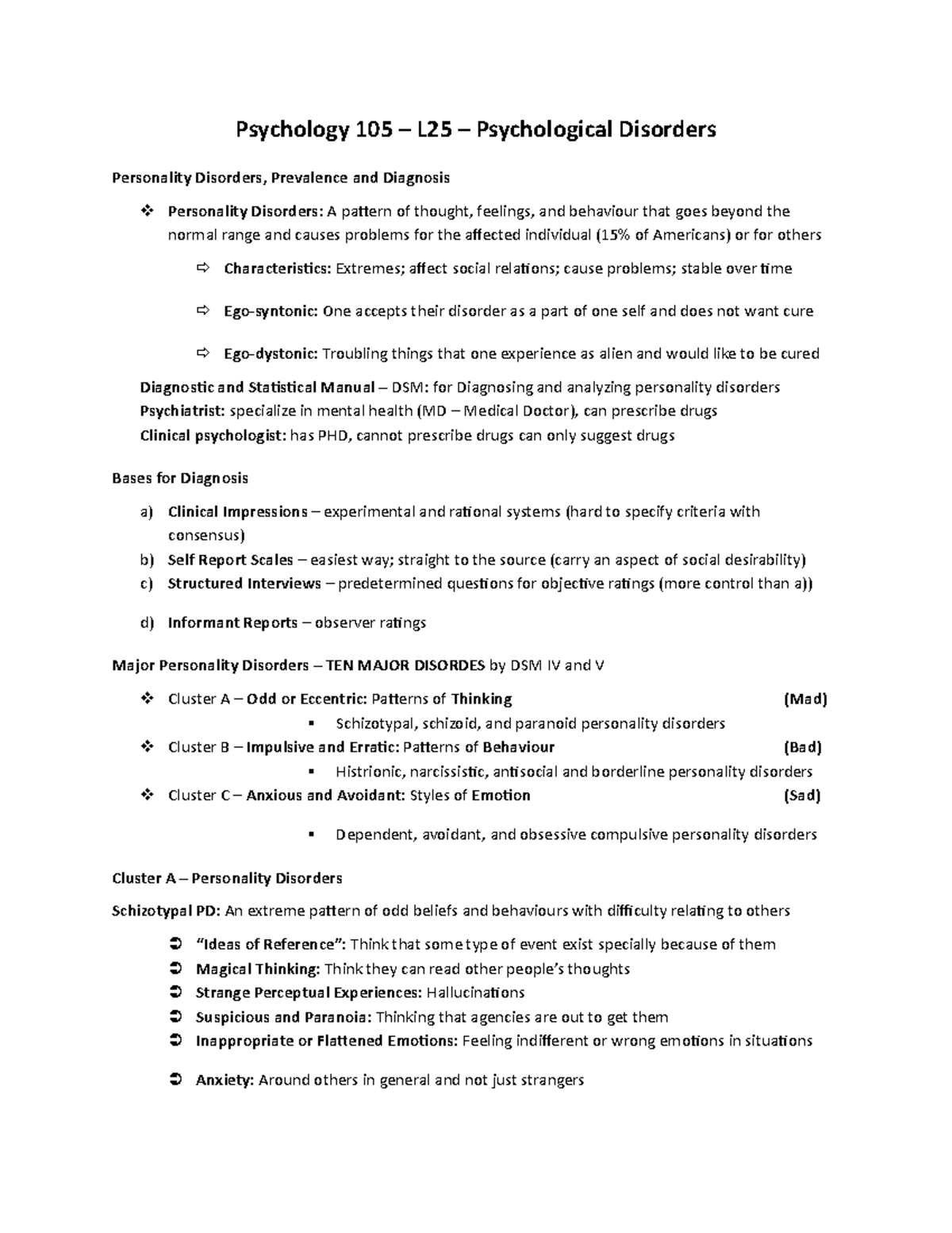 Ch 26 - Summary Psychology 105 - Psychology 105 L25 Psychological ...