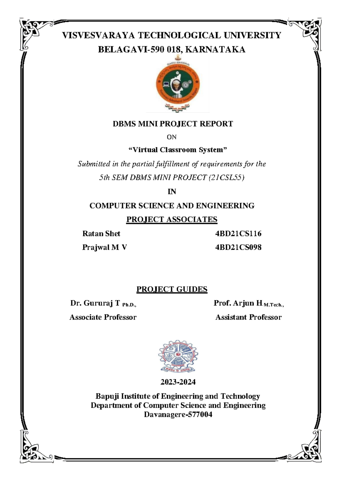 DBMS sample 23-24 report - VISVESVARAYA TECHNOLOGICAL UNIVERSITY ...