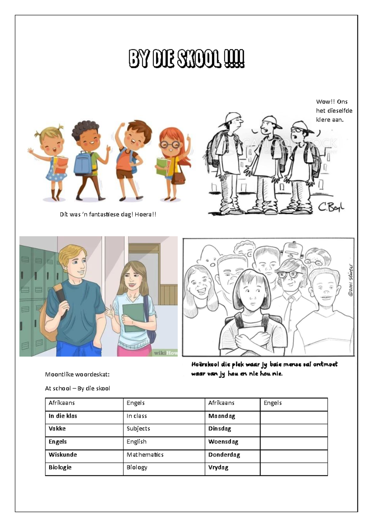 Opstel opdrag Graad 9 - Moontlike woordeskat: At school – By die skool ...