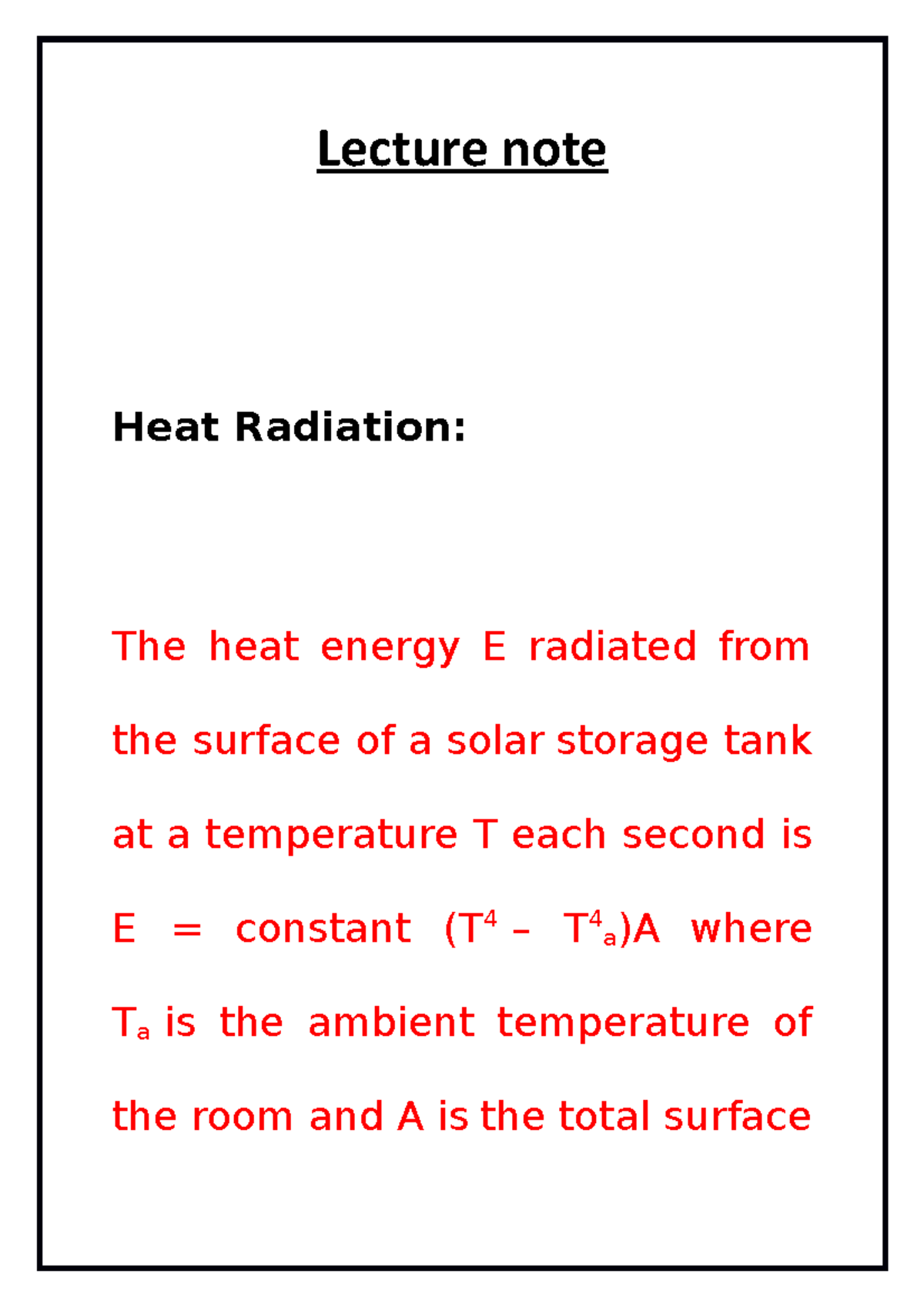 Lecture note of Heat Radiation - Lecture note Heat Radiation: The heat ...