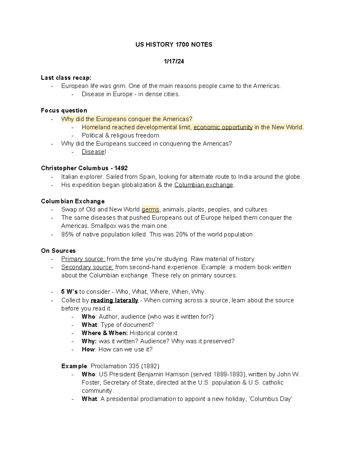 US History 1700 Notes - dfwefrf - US HISTORY 1700 NOTES 1/17/ Last ...