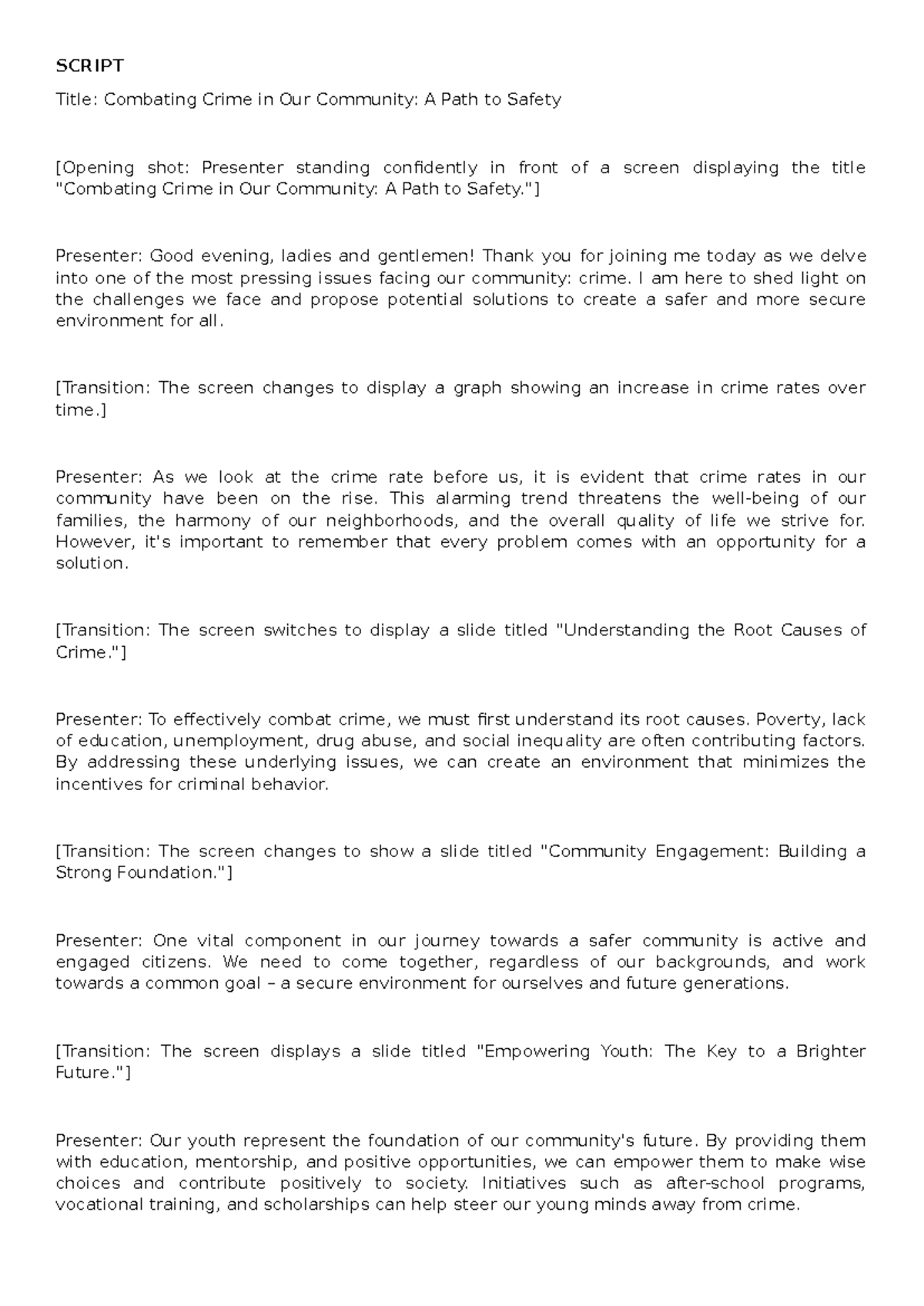 Script for Report - SCRIPT Title: Combating Crime in Our Community: A ...