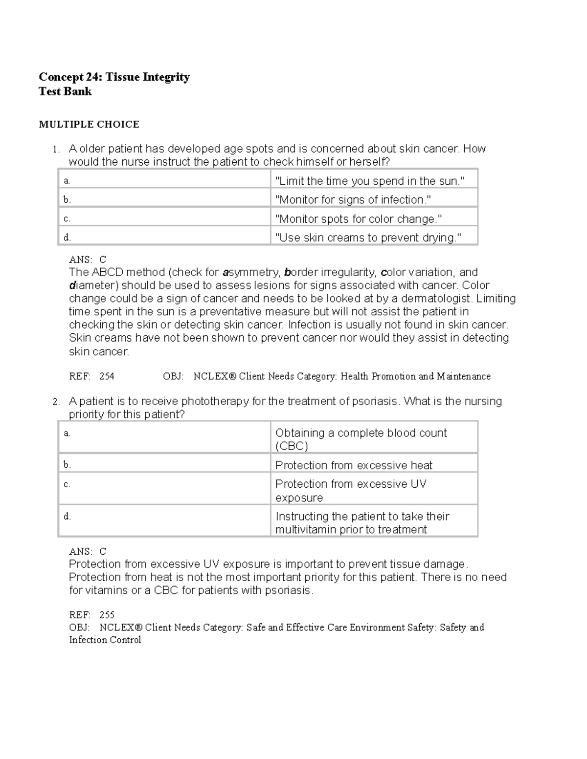Tissue integrity - lecture notes - Concept 24: Tissue Integrity Test ...