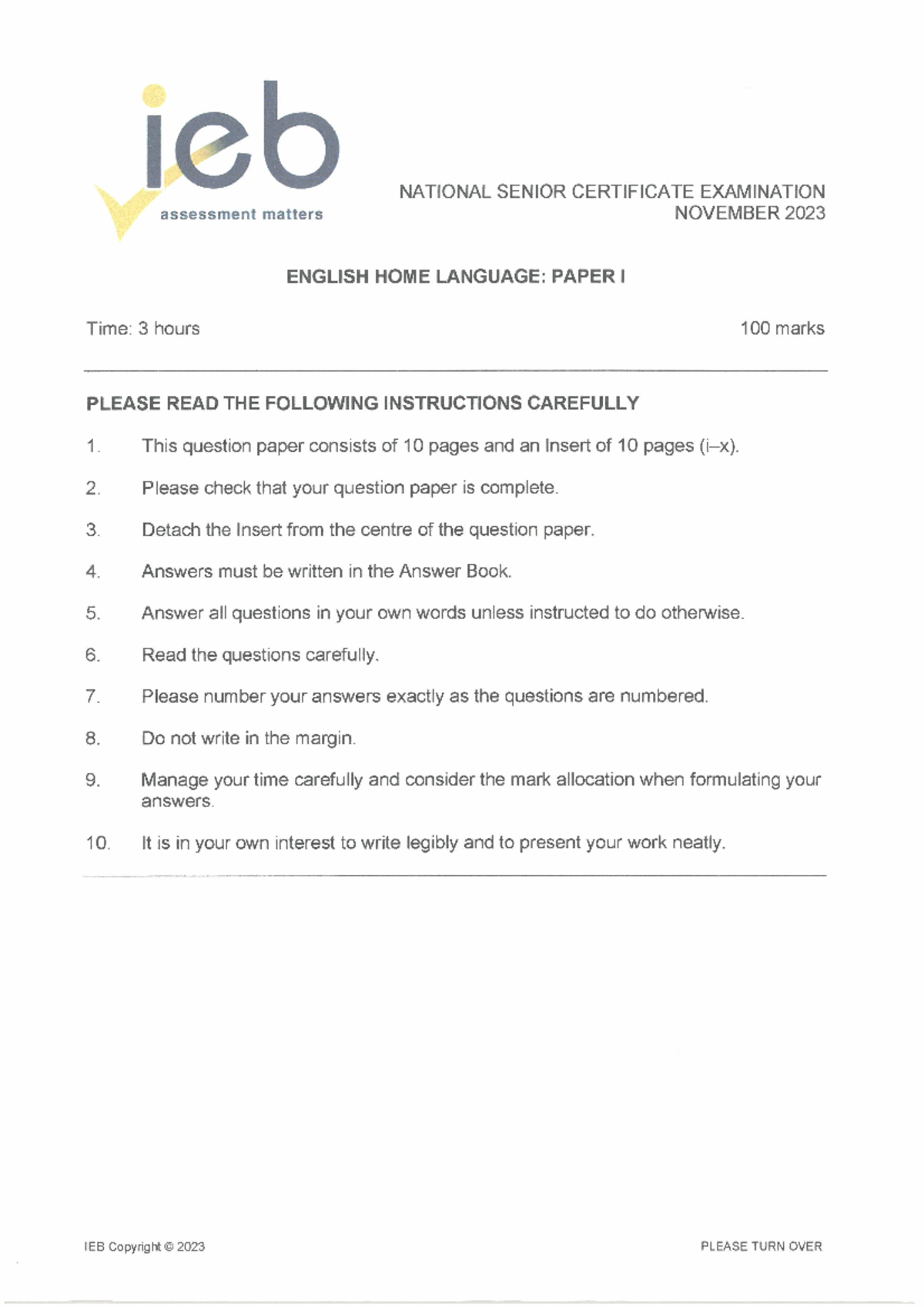 2023 IEB Paper I Insert - Studocu