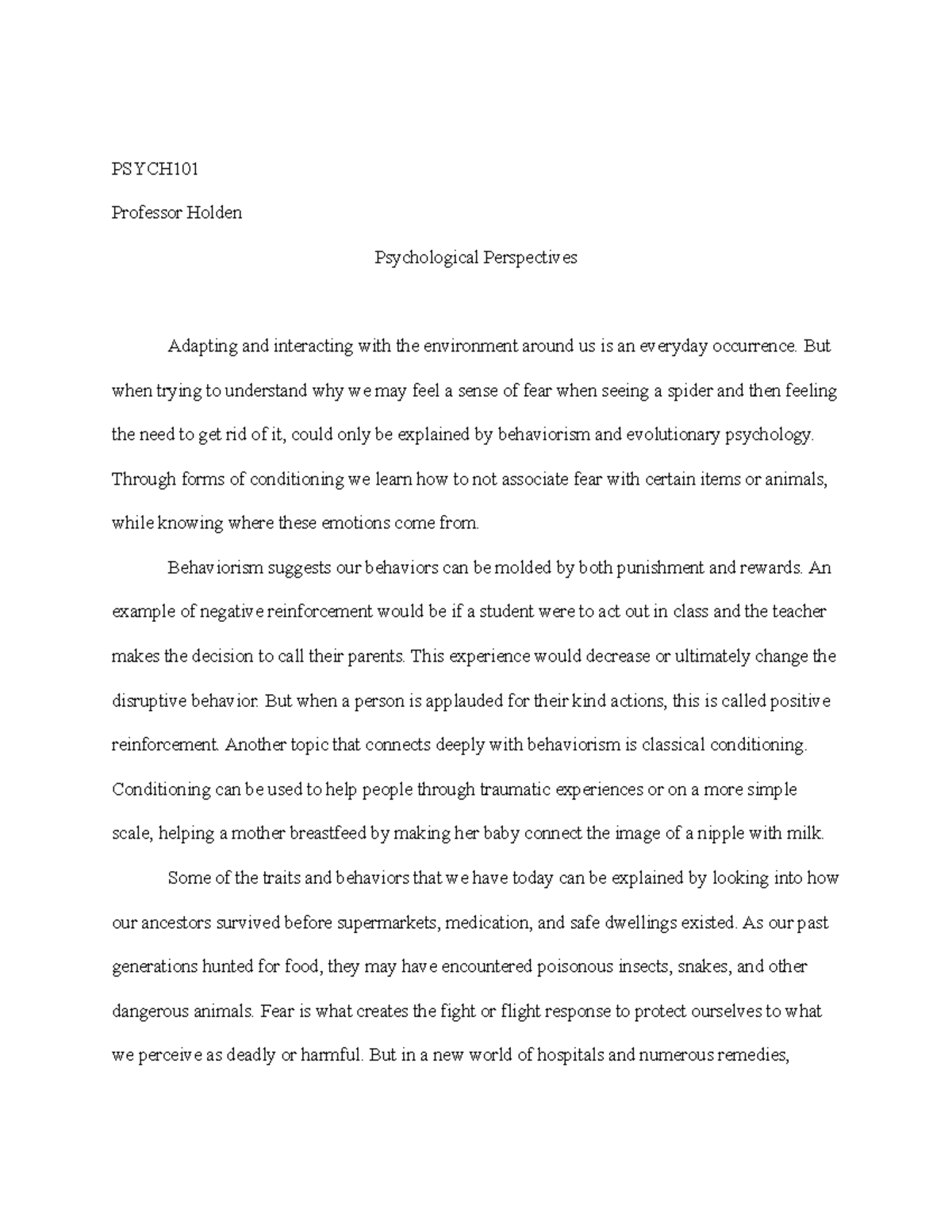 Psychological Perspectives - behaviorism - PSYCH Professor Holden ...