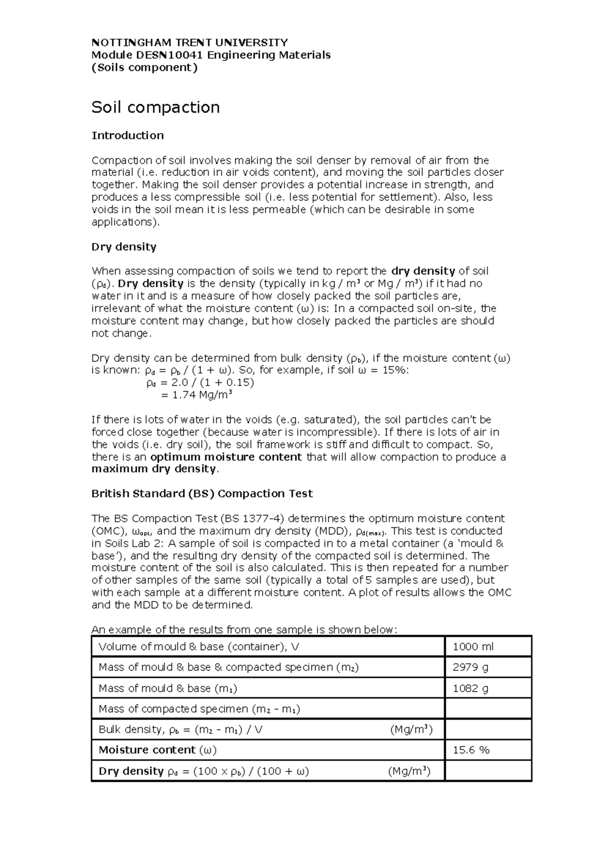 Week 20. Compaction - notes - NOTTINGHAM TRENT UNIVERSITY Module ...