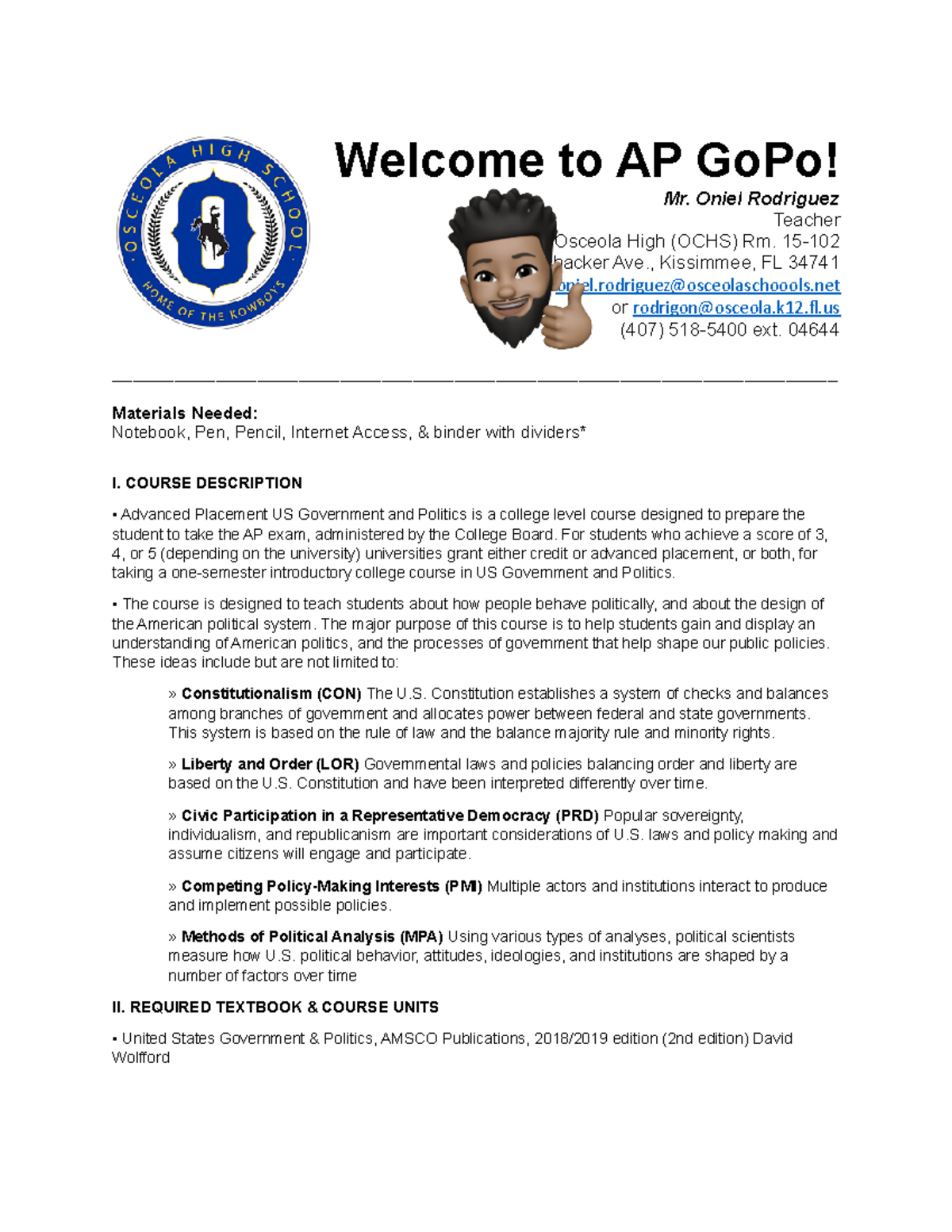 Welcome to AP Gov Syllabus 21-22 copy - Welcome to AP GoPo! Mr. Oniel ...