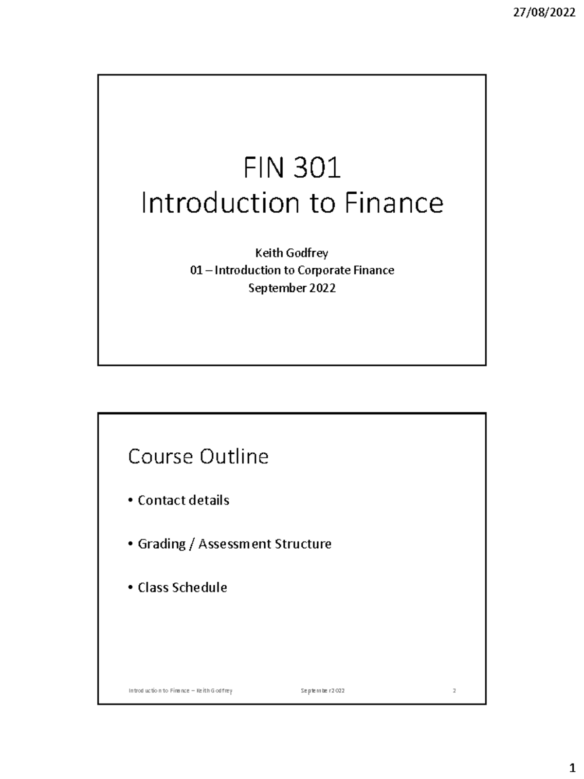 FIN 301 KG 01 Introduction to Corporate Finance - FIN 301 Introduction ...