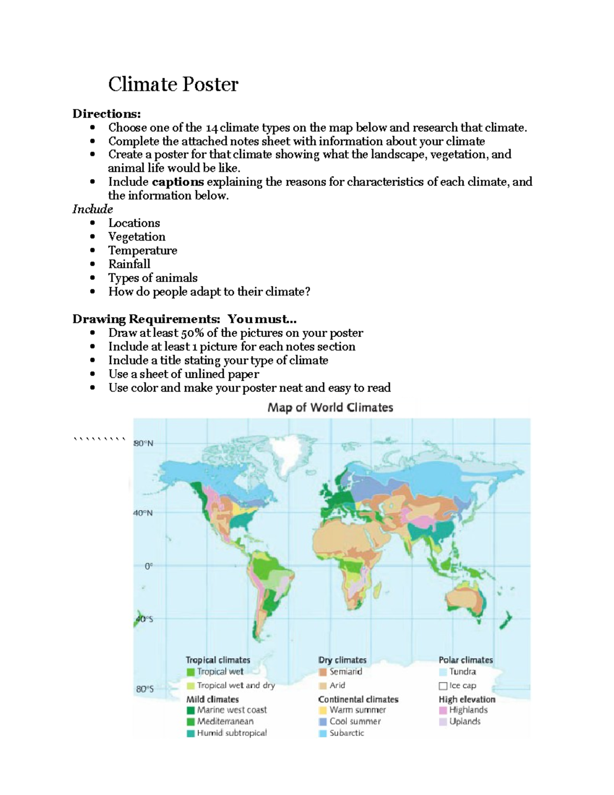 Climate Poster - n/a - Climate Poster Directions: Choose one of the 14 ...