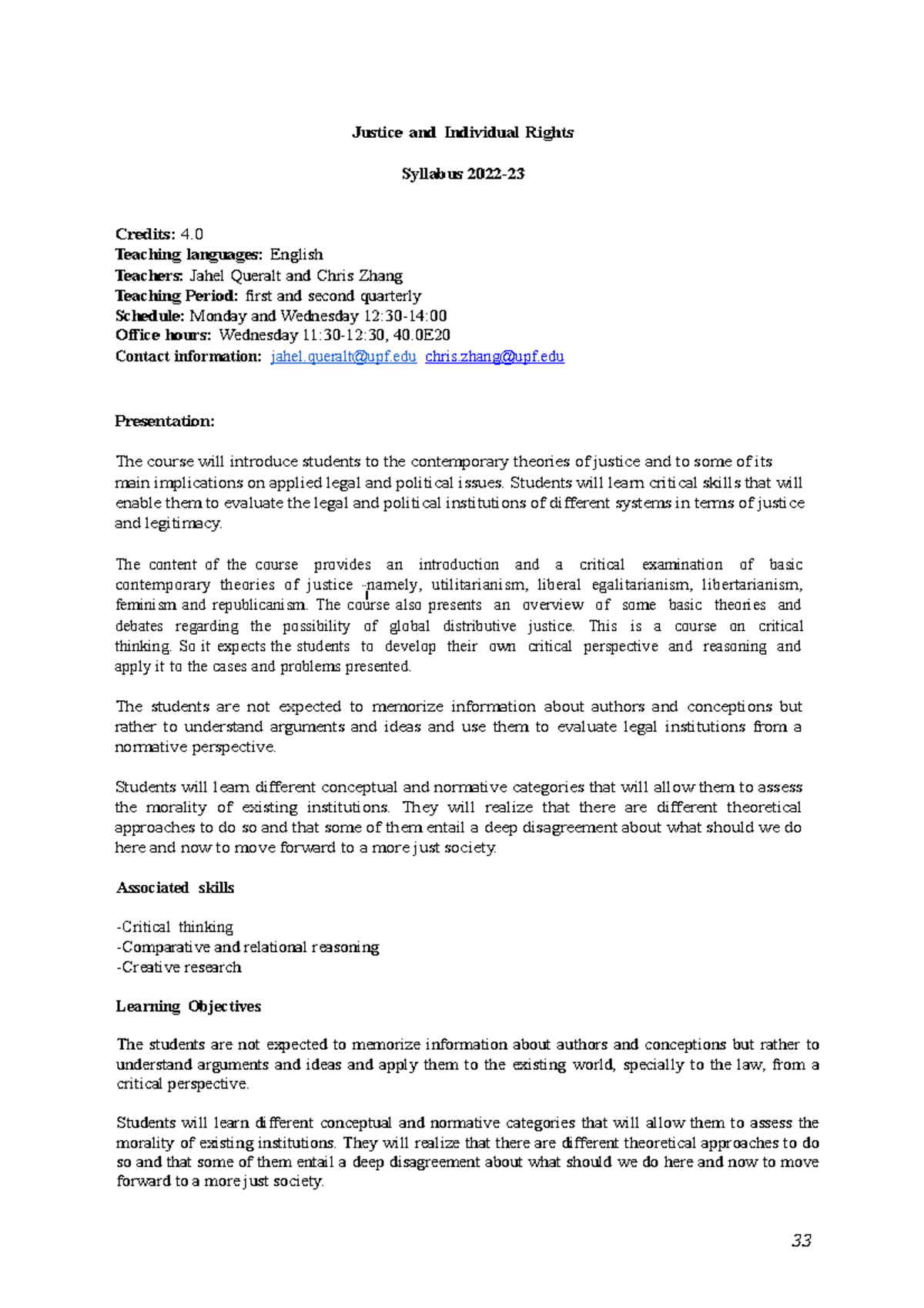 JIR Syllabus 2022-2023 - Justice and Individual Rights Syllabus 2022 ...