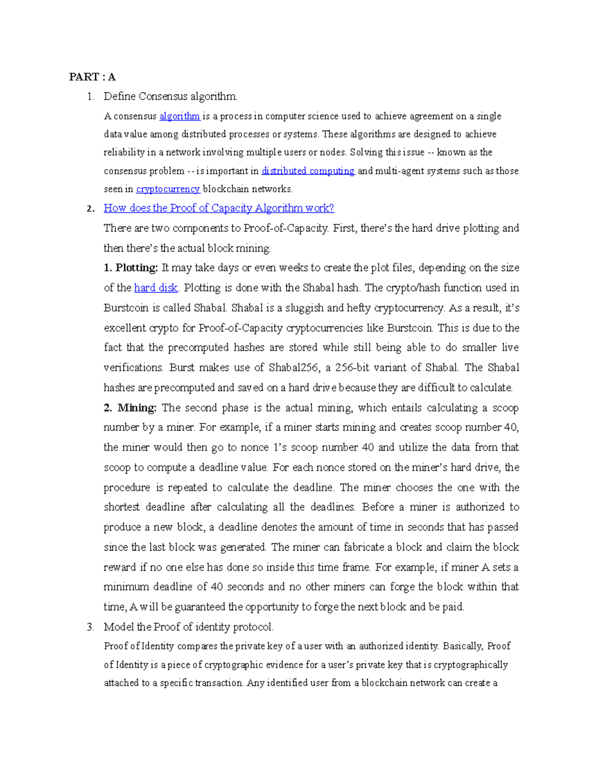 Block Chain Question BANK FOR Internal TEST-2 - PART : A 1. Define ...