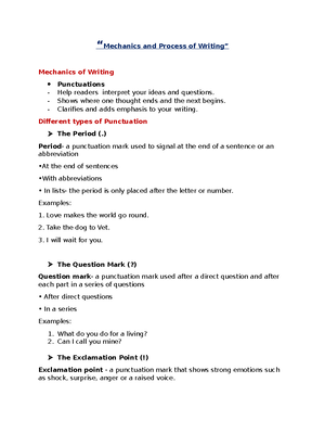 Mechanics and Process of Writing - “Mechanics and Process of Writing ...