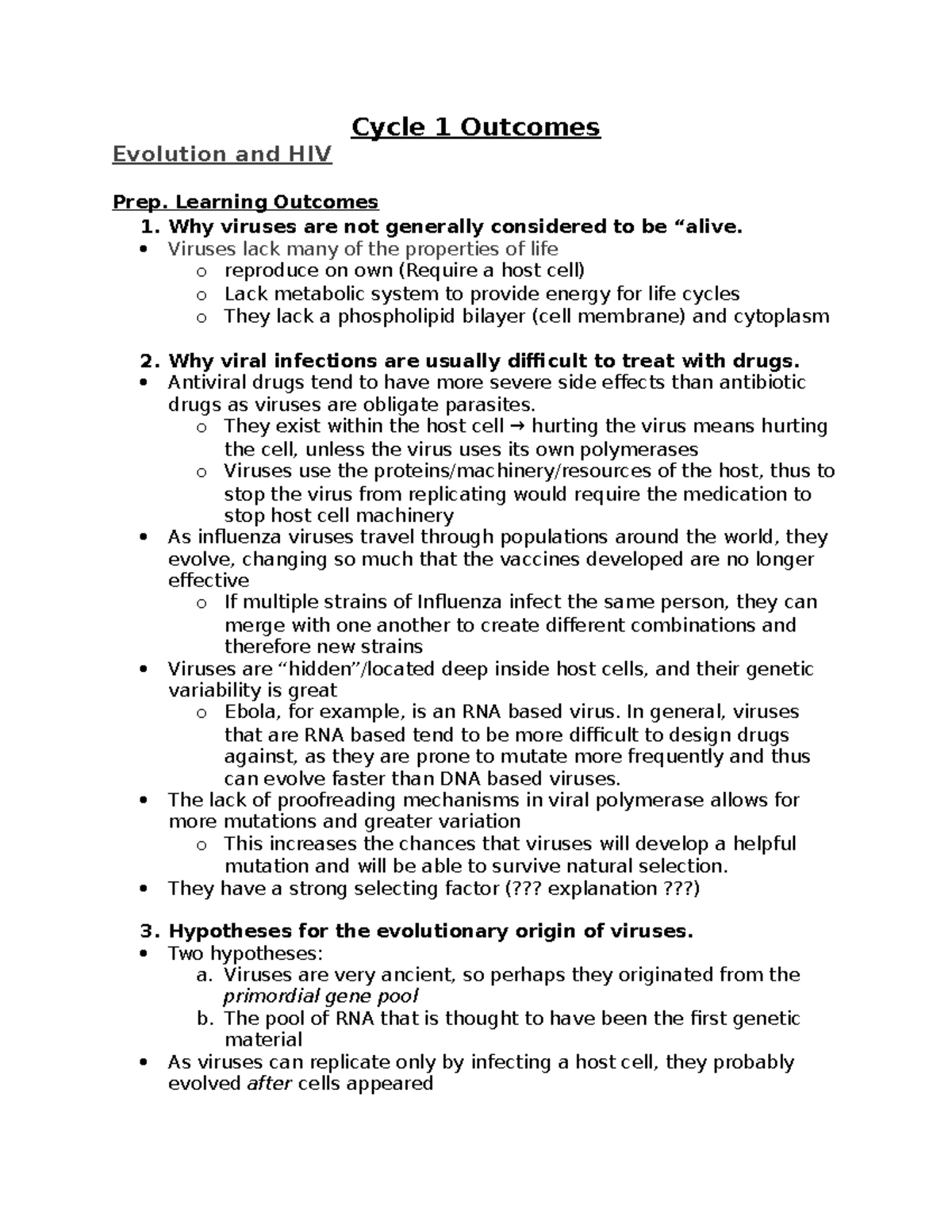 Cycle 1 Outcomes - Lecture notes 1-2 - Cycle 1 Outcomes Evolution and ...
