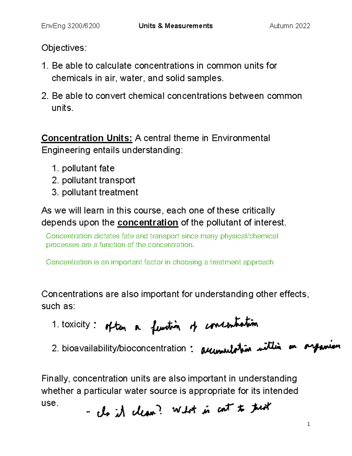 Units and measurement - Objectives: Be able to calculate concentrations ...