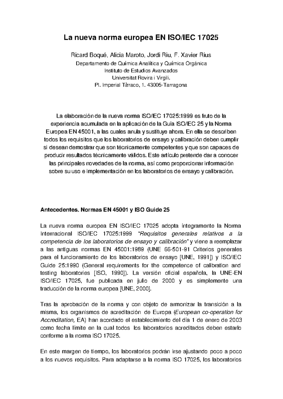 Tema 58. El Servico de Garantía de calidad Norma Uneen ISO IEC 17025 ...