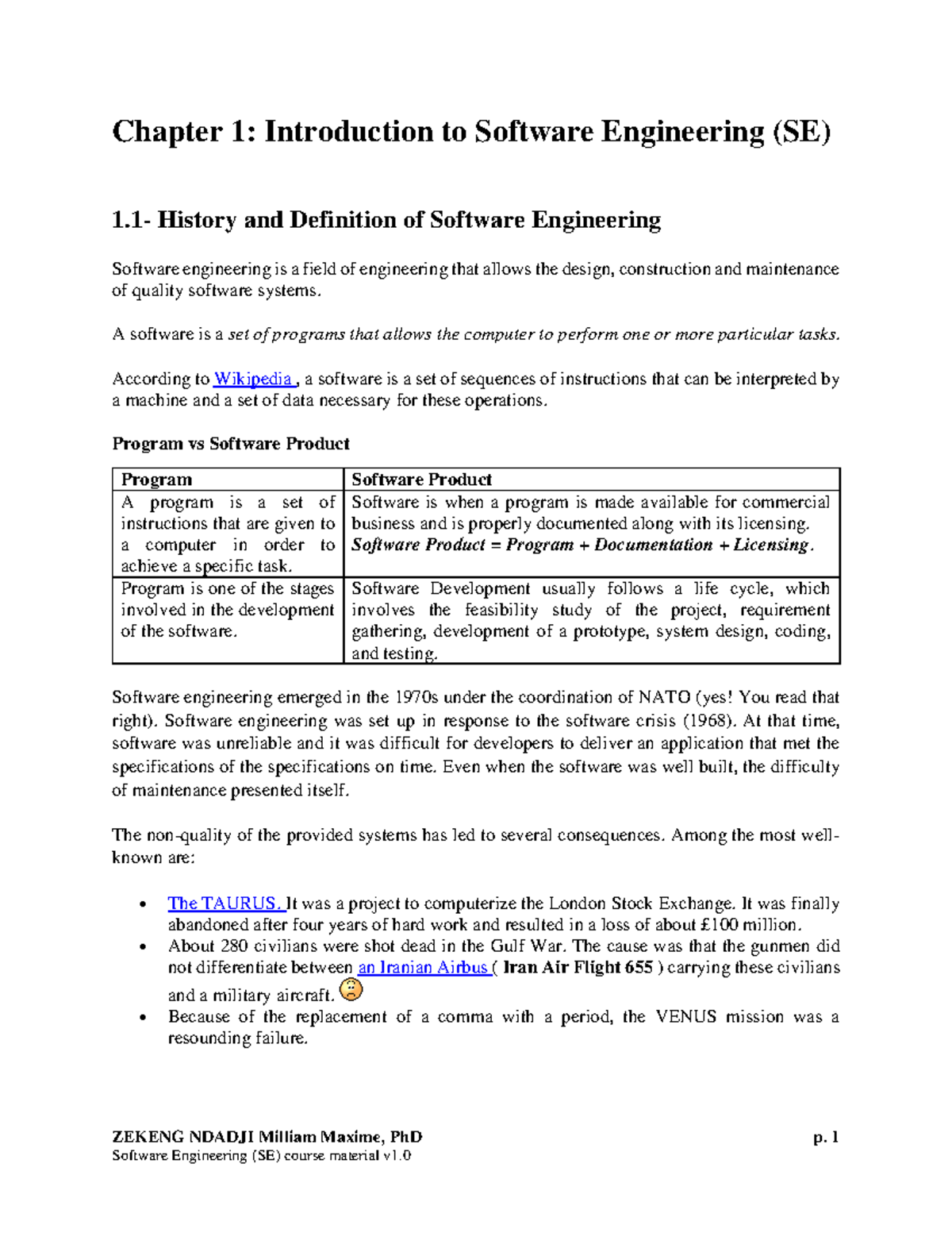 1 - Introduction to Software Engineering - ZEKENG NDADJI Milliam Maxime ...