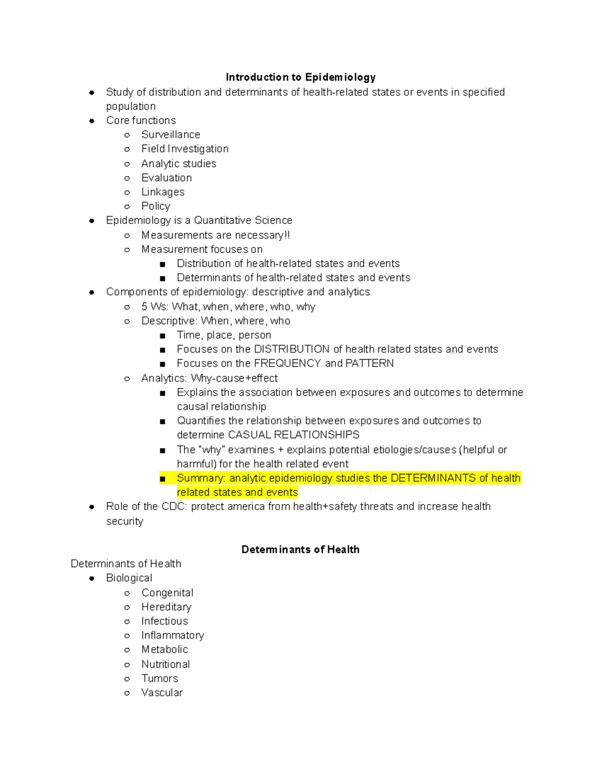 Biostats study guide - Introduction to Epidemiology Study of distribution and determinants of ...