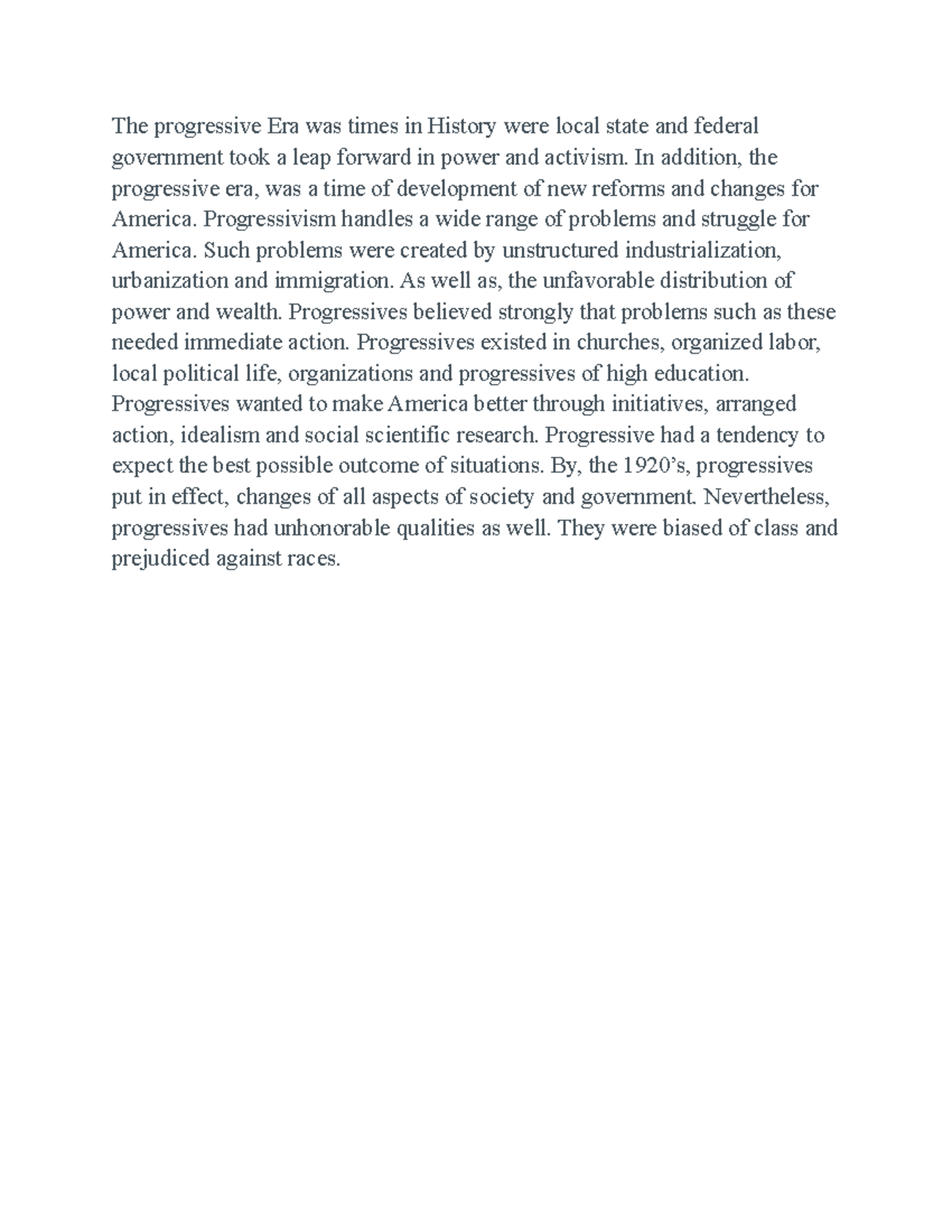 Progresive Era Essay - j jbjjc 44 - The progressive Era was times in ...