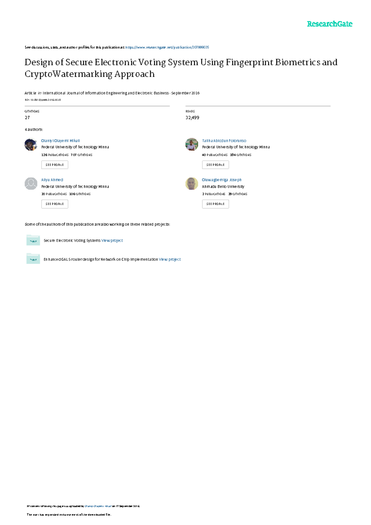 Design Of Secure Electronic Voting System Using Fi See Discussions