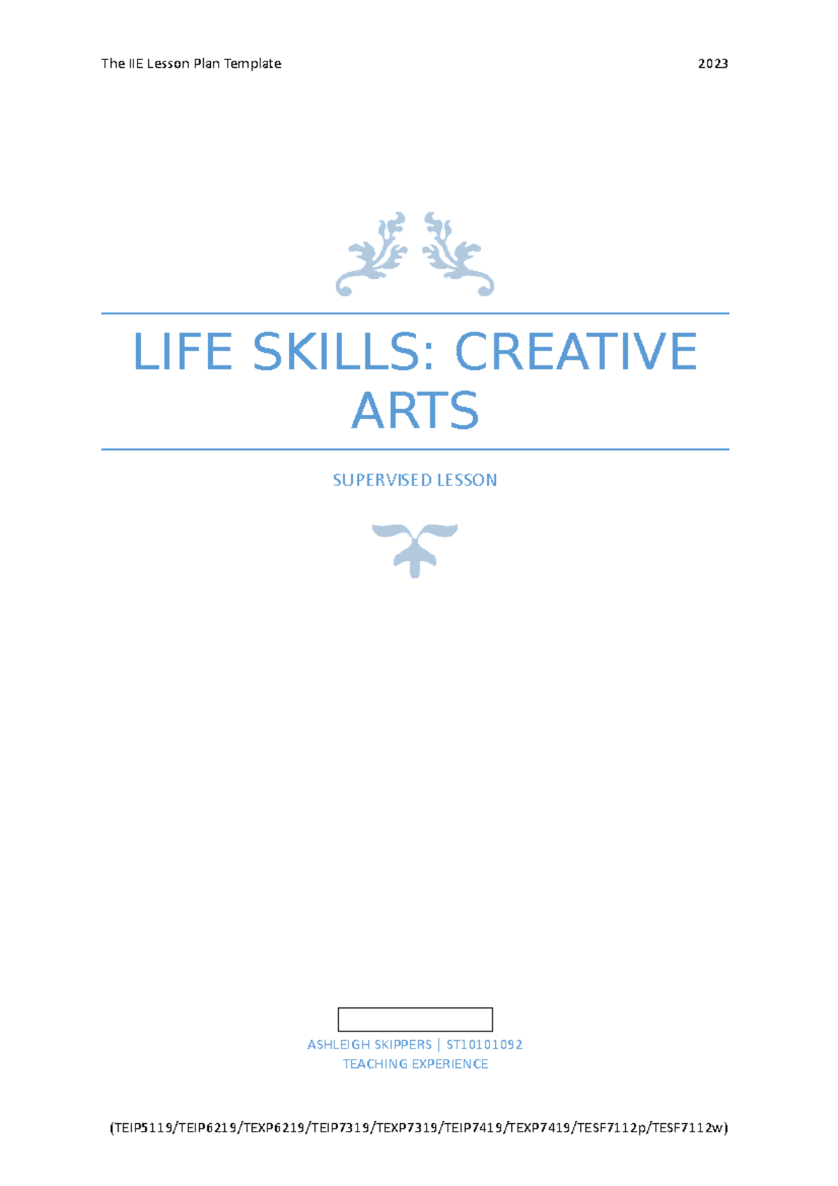 Life Skills Creative Arts lesson plan - LIFE SKILLS: CREATIVE ARTS ...