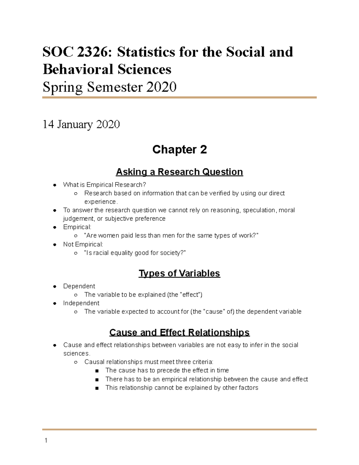 Chapter 2 - NOTES - SOC 2326: Statistics for the Social and Behavioral ...
