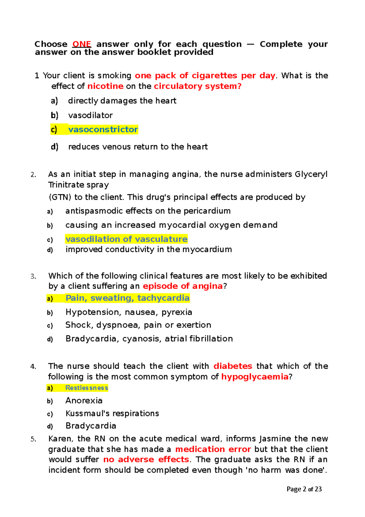 Mock State June 2014 - useful information - Choose ONE answer only for ...