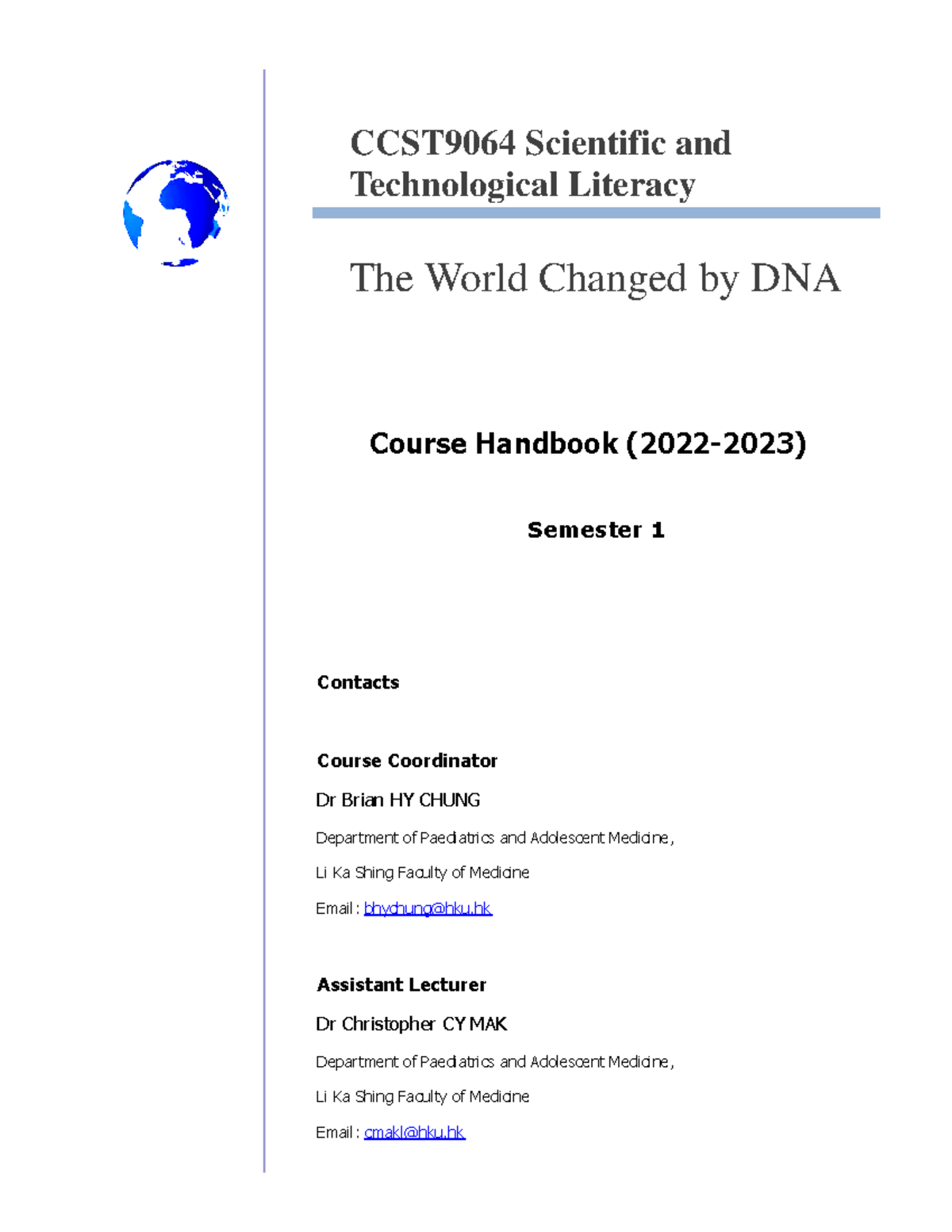 CCST9064 Course Handbook 2022-2023 S1 Course Handbook - Semester 1 ...
