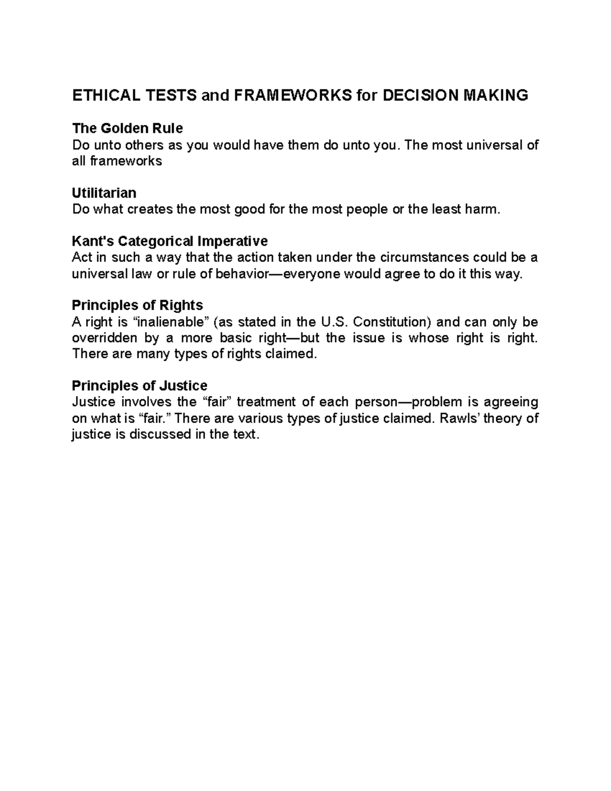 Ethical Tests - Lecture notes 2 - ETHICAL TESTS and FRAMEWORKS for ...