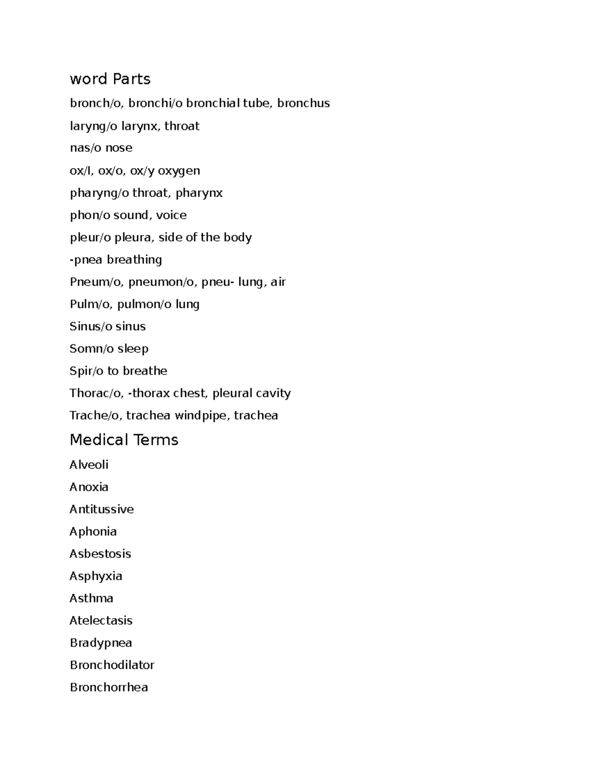 Medical Terms Chapter 7 - word Parts bronchial tube, bronchus larynx ...