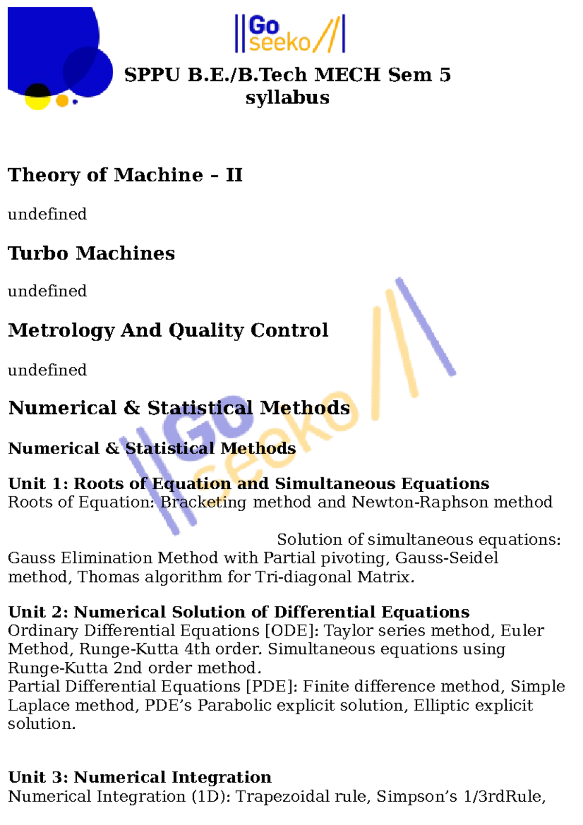 MECH Sem 5 syllabus - SPPU B.E./B MECH Sem 5 syllabus Theory of Machine – II undefined Turbo ...
