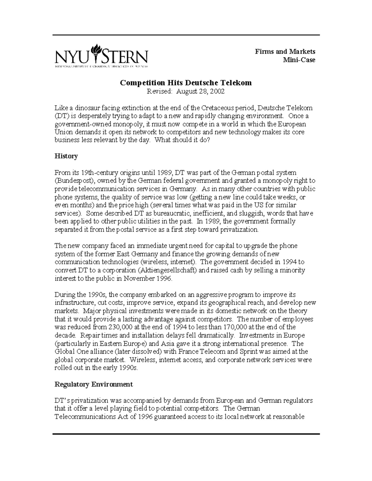 Dt - tugas - Competition Hits Deutsche Telekom Revised: August 28, 2002 ...