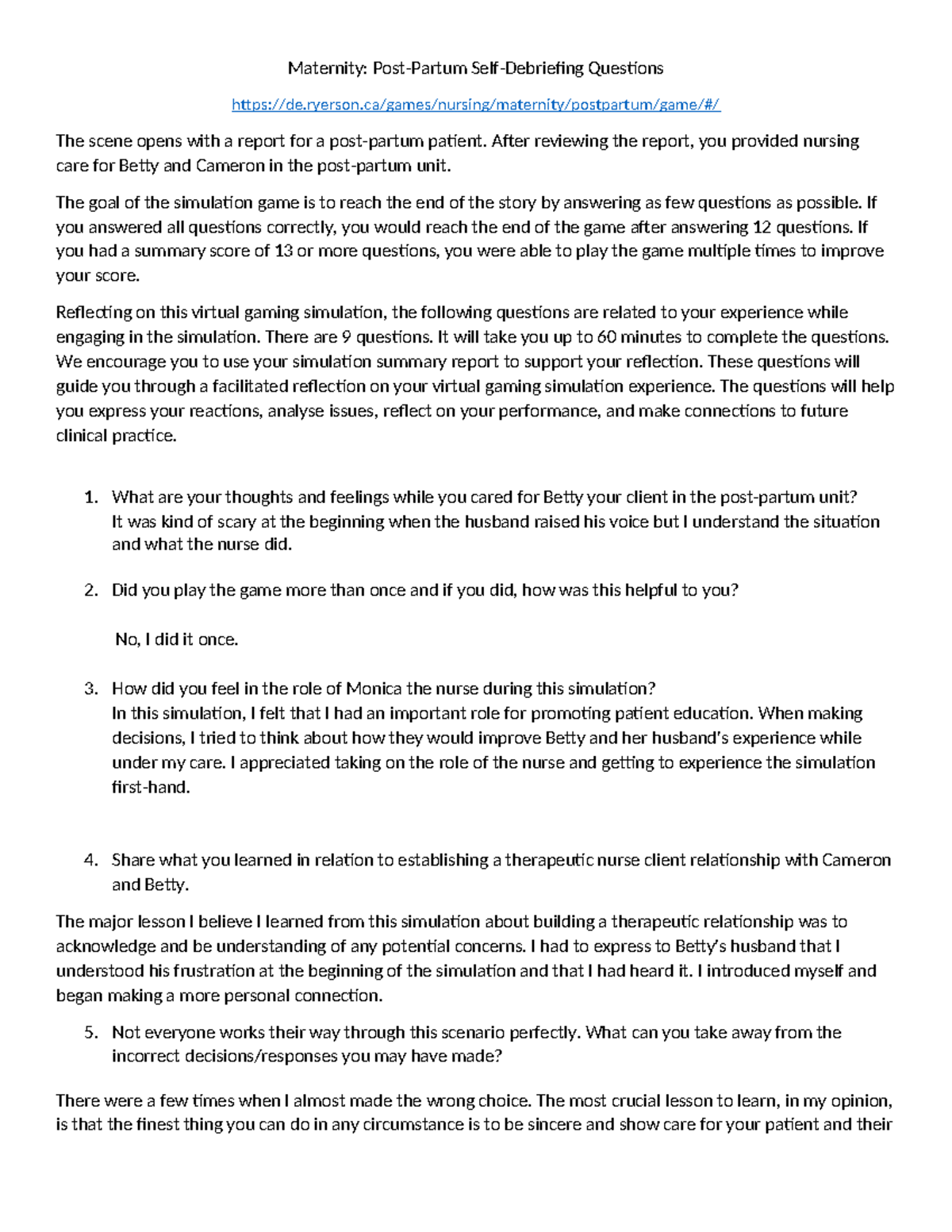 Postpartum Debriefing Questions - Maternity: Post-Partum Self ...
