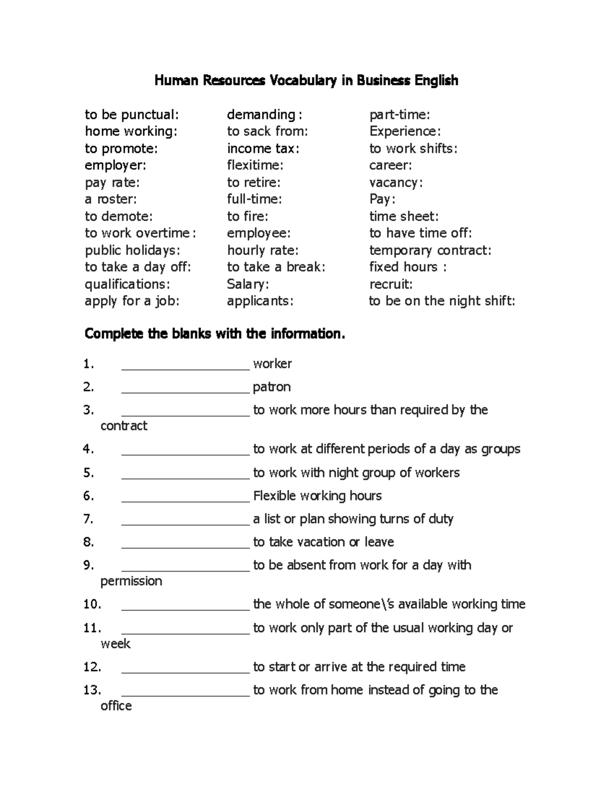 Human Resources Vocabulary in Business English (1) para solucion ...