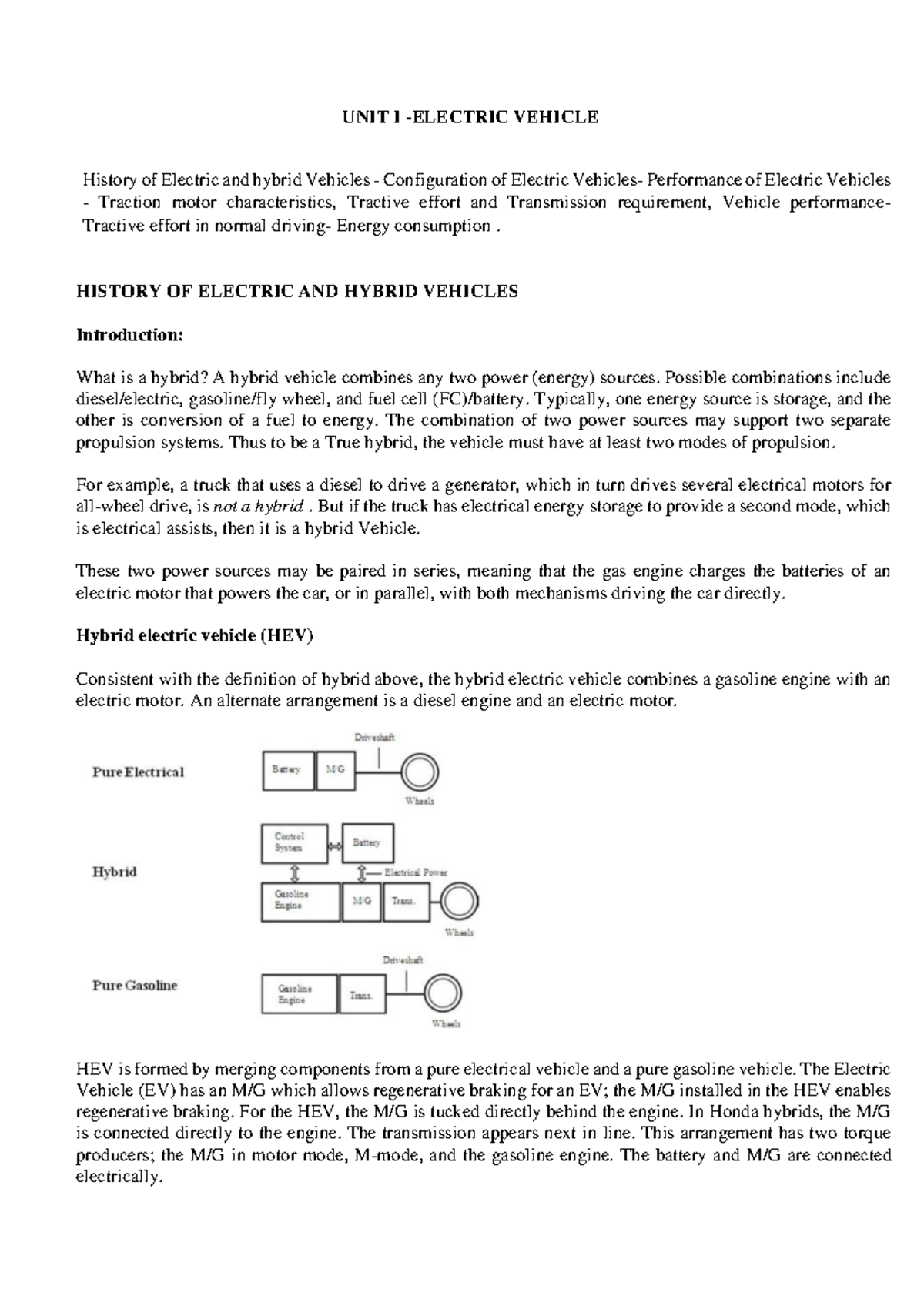 Lecture notes Electric Vehicle - UNIT I - ELECTRIC VEHICLE History of ...