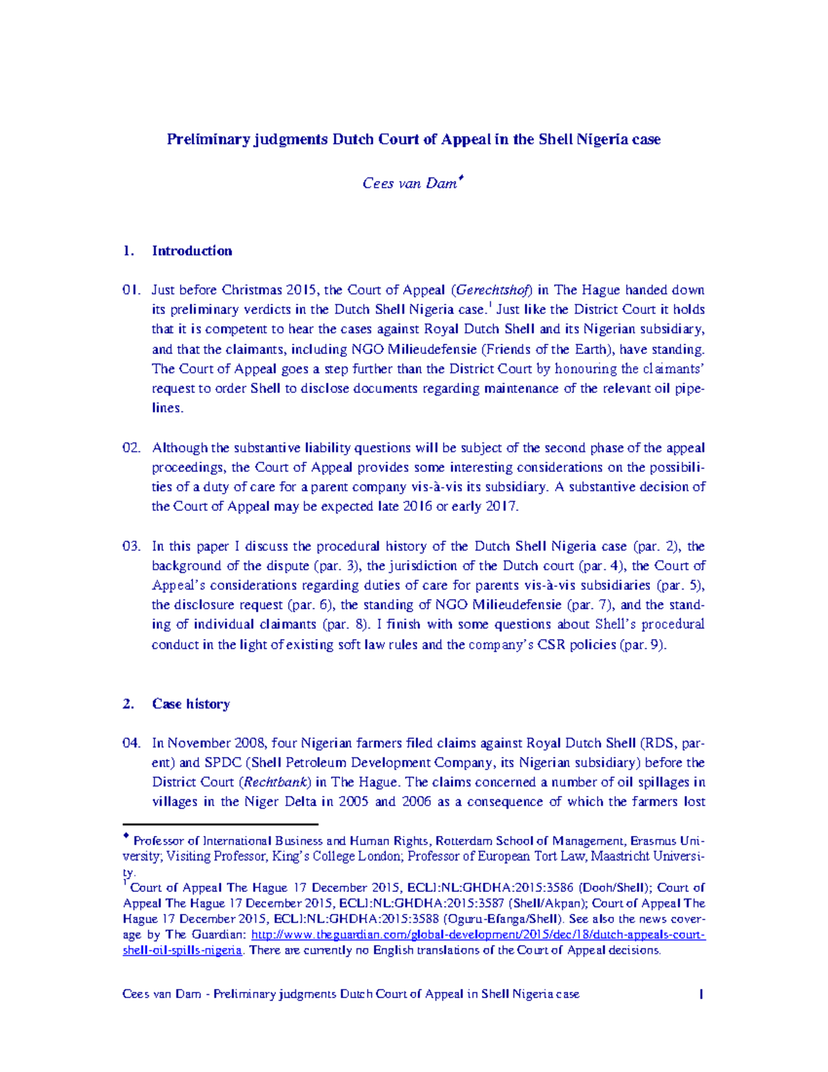 Preliminary judgments Dutch Court of Appeal in Shell Nigeria case - 1 ...