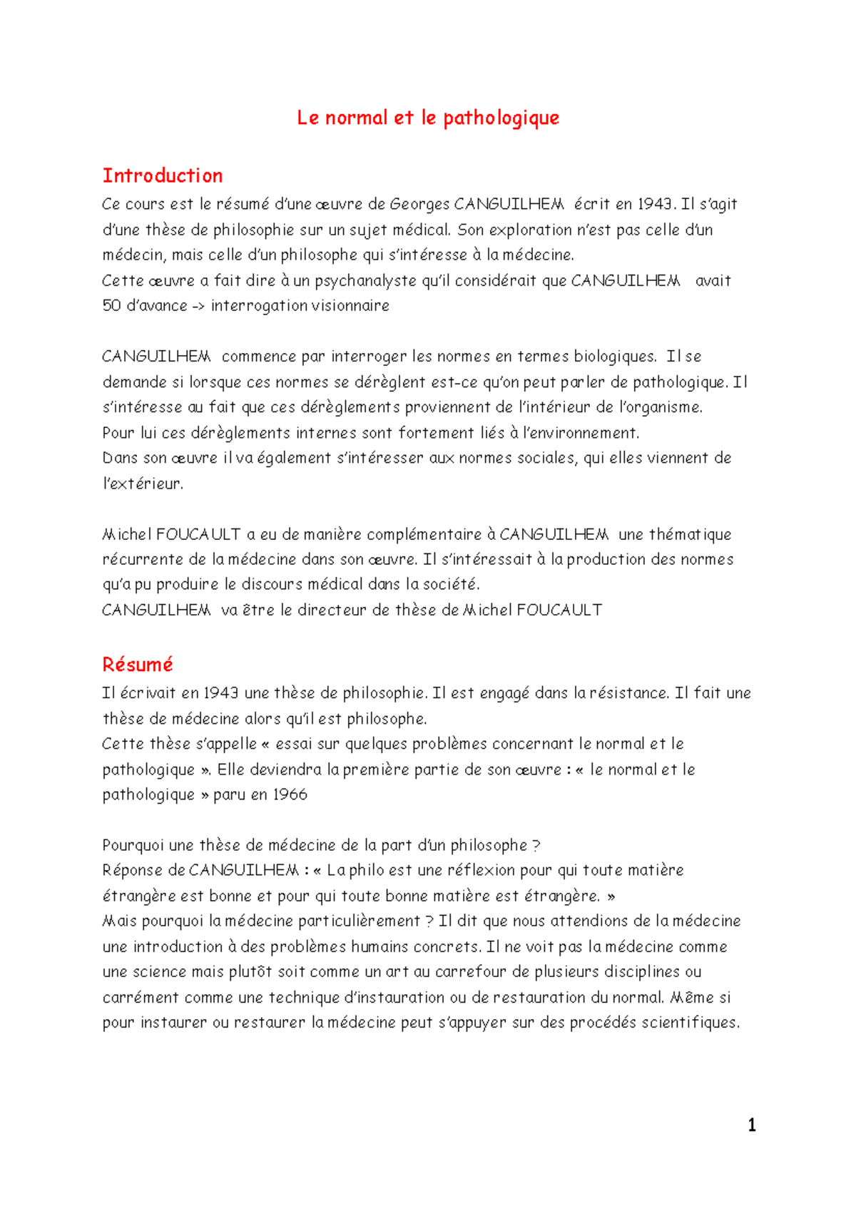 Le normal et le pathologique - 1 Le normal et le pathologique ...