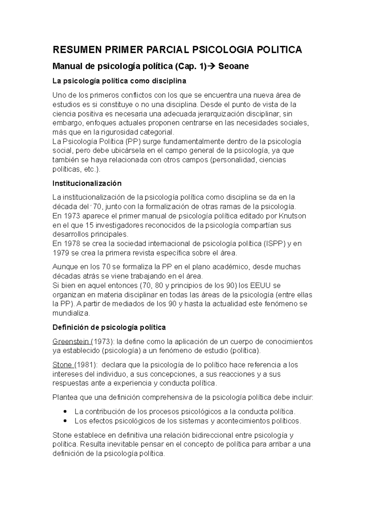 Psicologia politica 1 - RESUMEN PRIMER PARCIAL PSICOLOGIA POLITICA ...