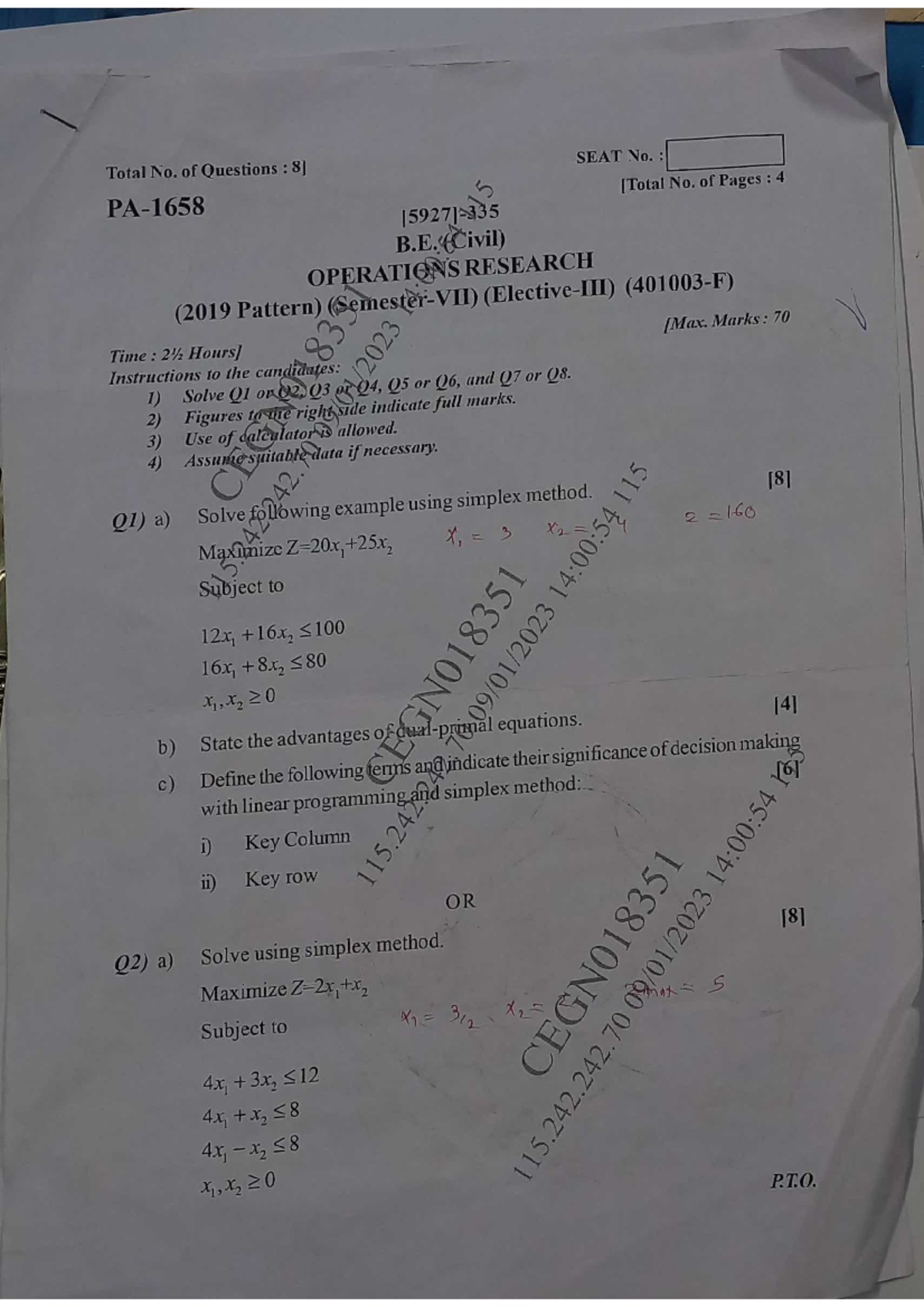 OR Question Paper - Dig - Total No. of Questions : 8] PA- Time: 2% ...