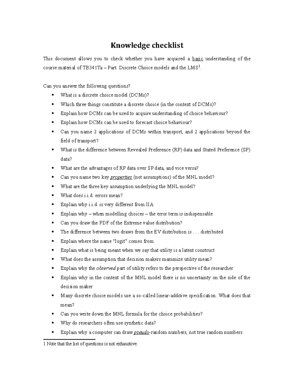 Knowledge checklist - Knowledge checklist This document allows you to ...