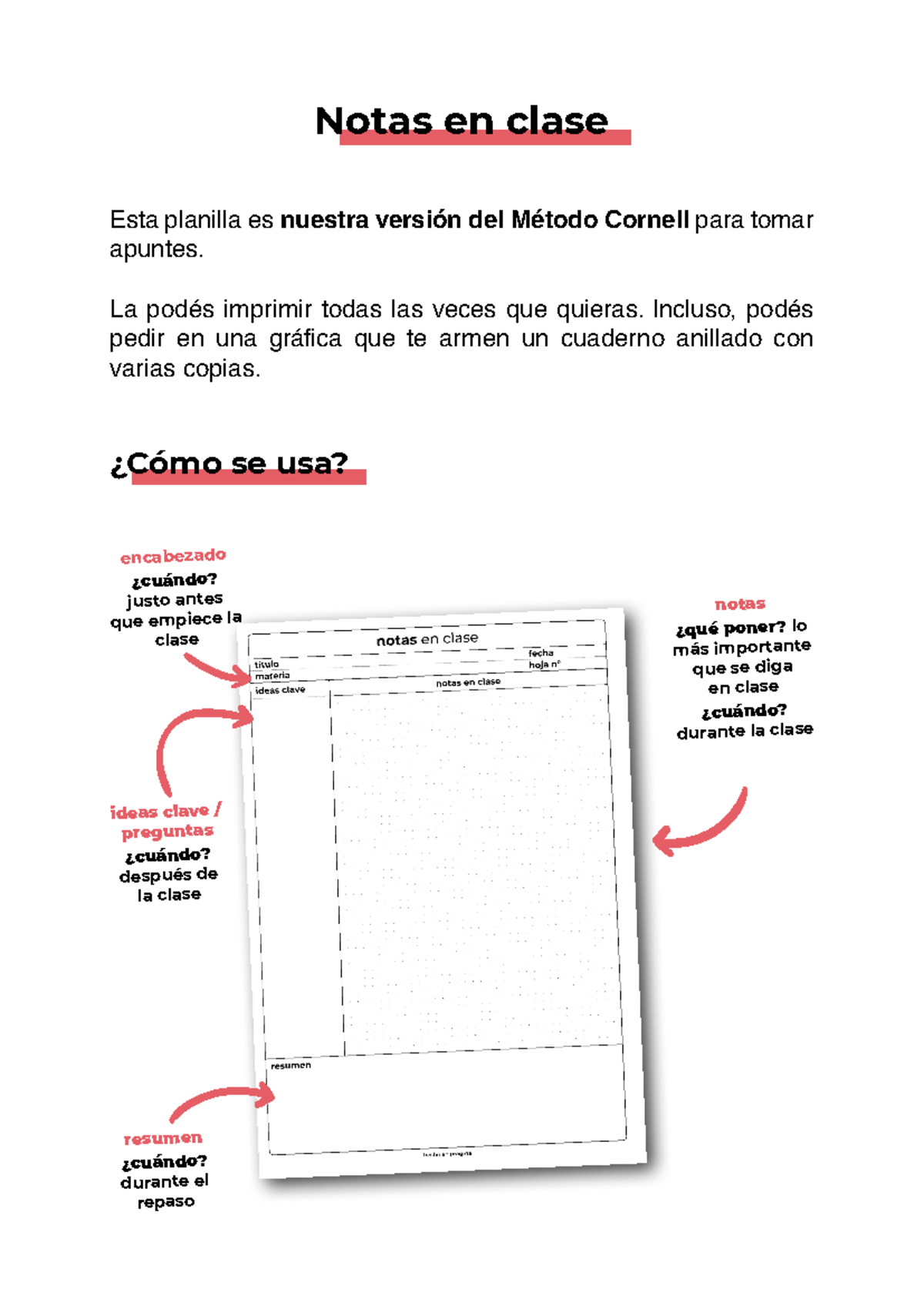 Notas en clase metodo cornell pragma® unapragmatica - Esta planilla es ...