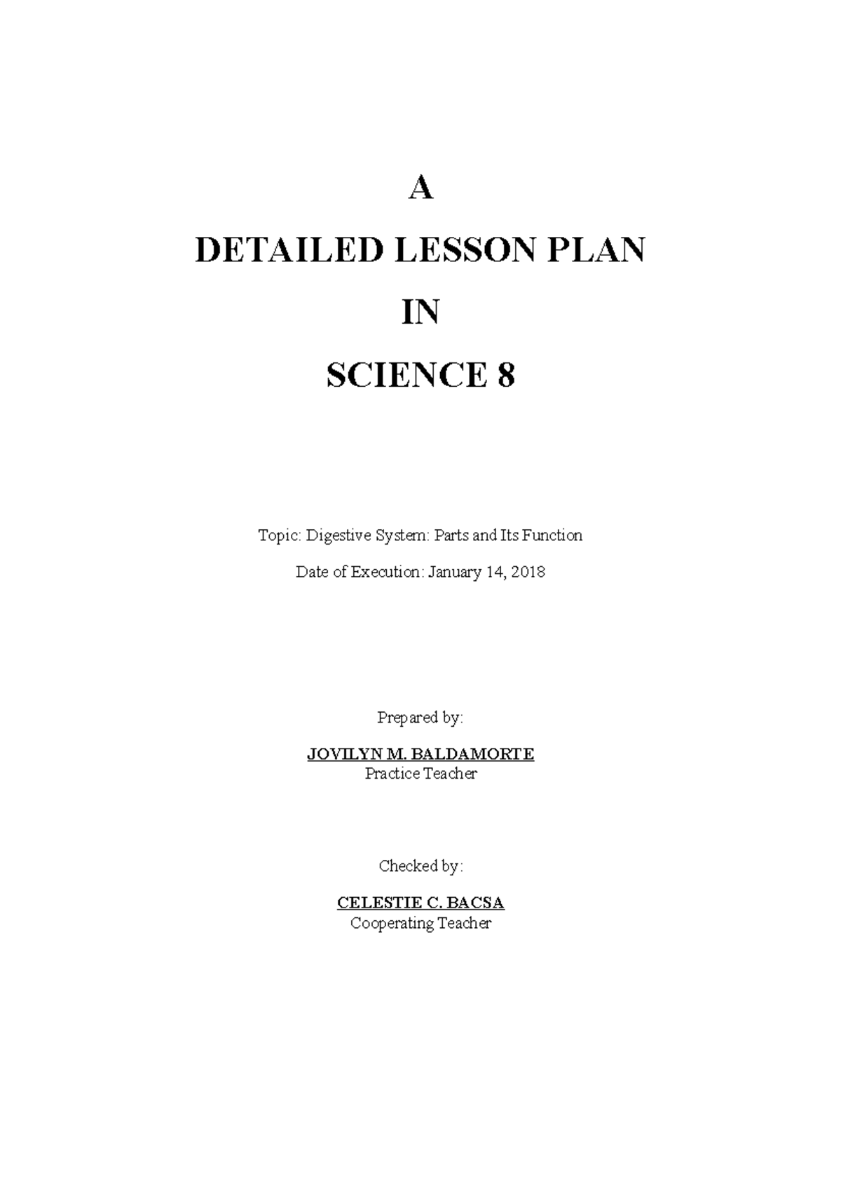 1DLP-S8 (Digestive System) - A DETAILED LESSON PLAN IN SCIENCE 8 Topic ...