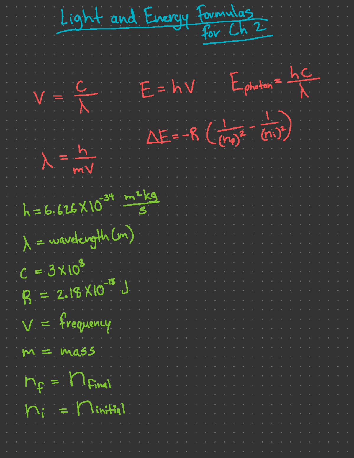 Light and Energy Problems - CHEM 110 - Light and Energy Formulas forth ...
