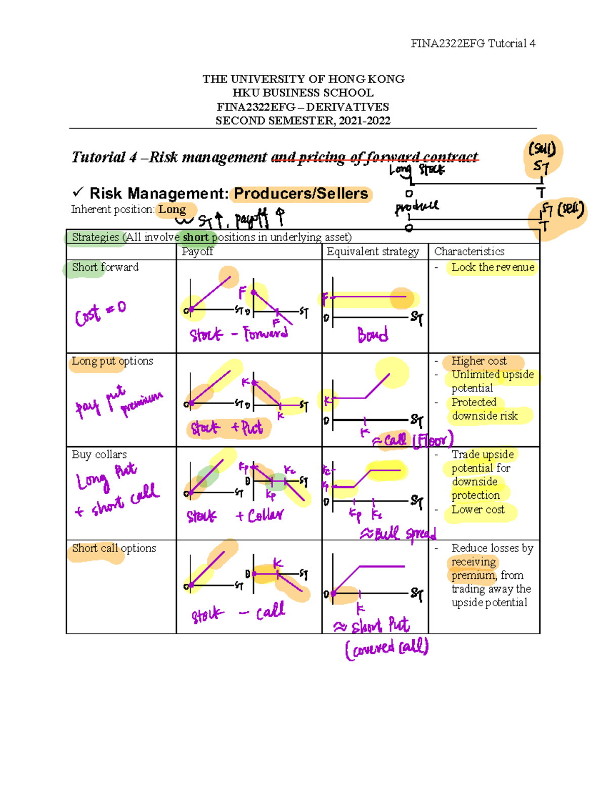 FINA2322 Tutorial 4 notes 2022 - FINA2322EFG Tutorial 4 THE UNIVERSITY ...