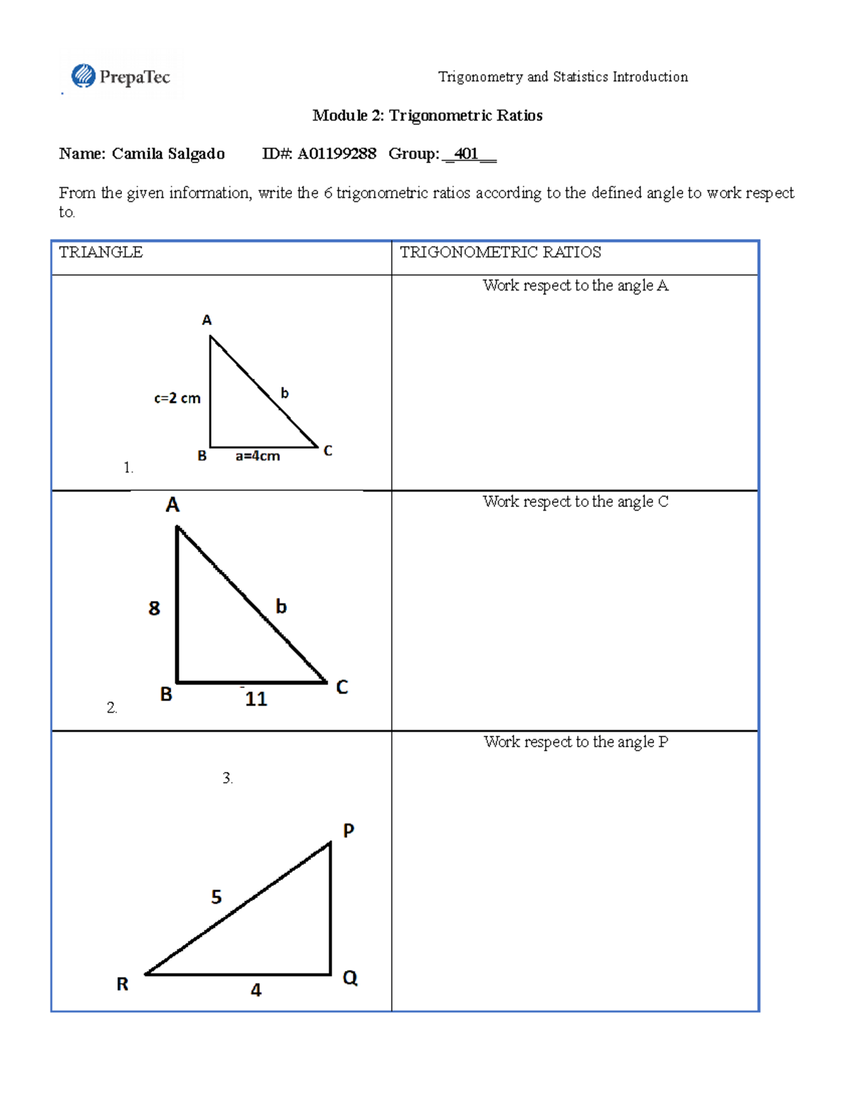 P1 M2 T3 Trigonometric Ratios - Module 2: Trigonometric Ratios Name ...