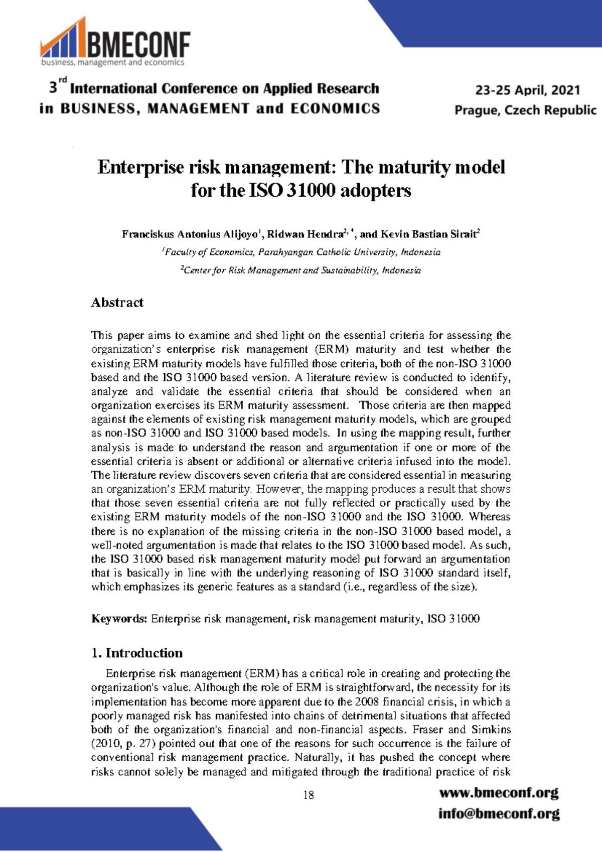 117-527 - RISK MANAGEMENT - Enterprise risk management: The maturity ...