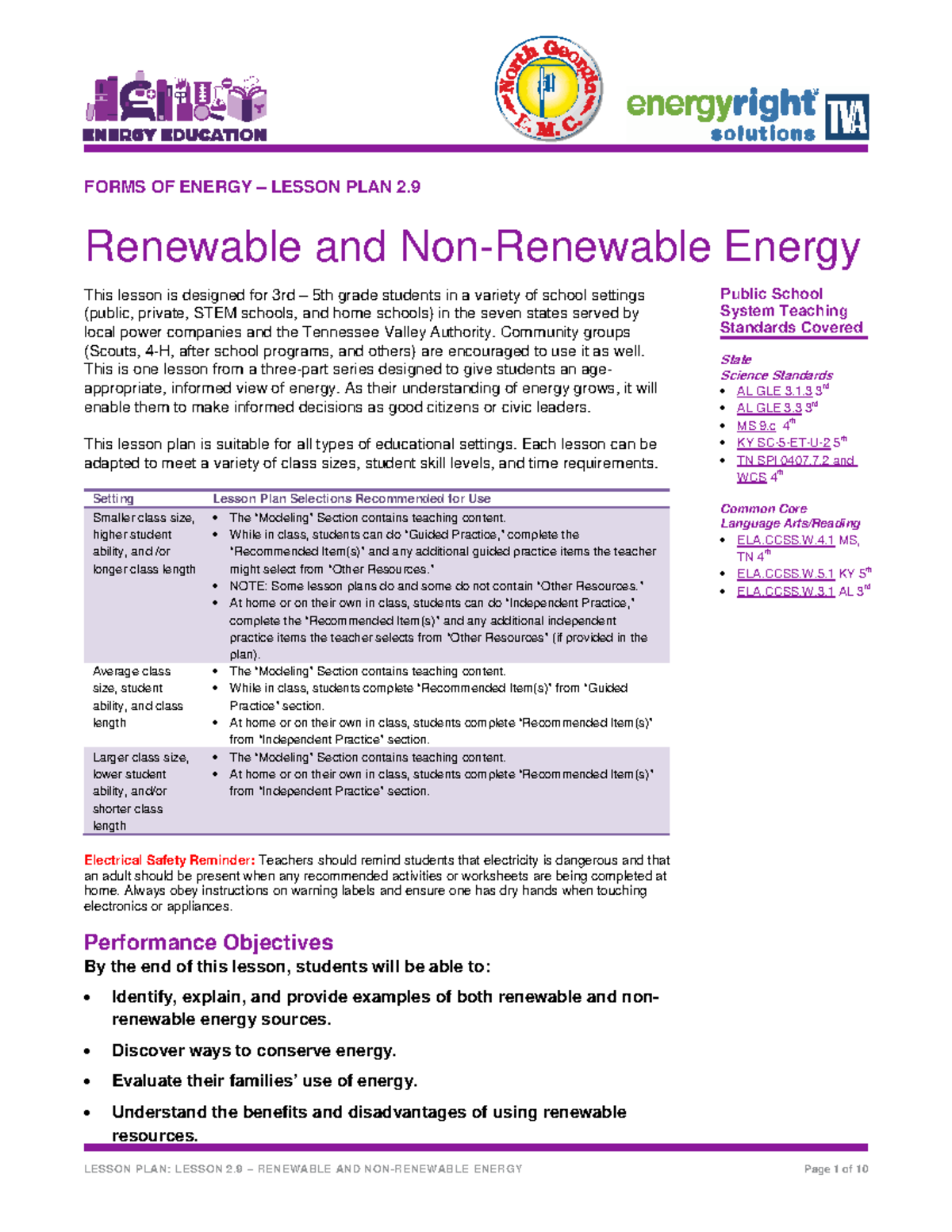 LP 2 9 Renewable And Nonrenewable Energy FORMS OF ENERGY LESSON