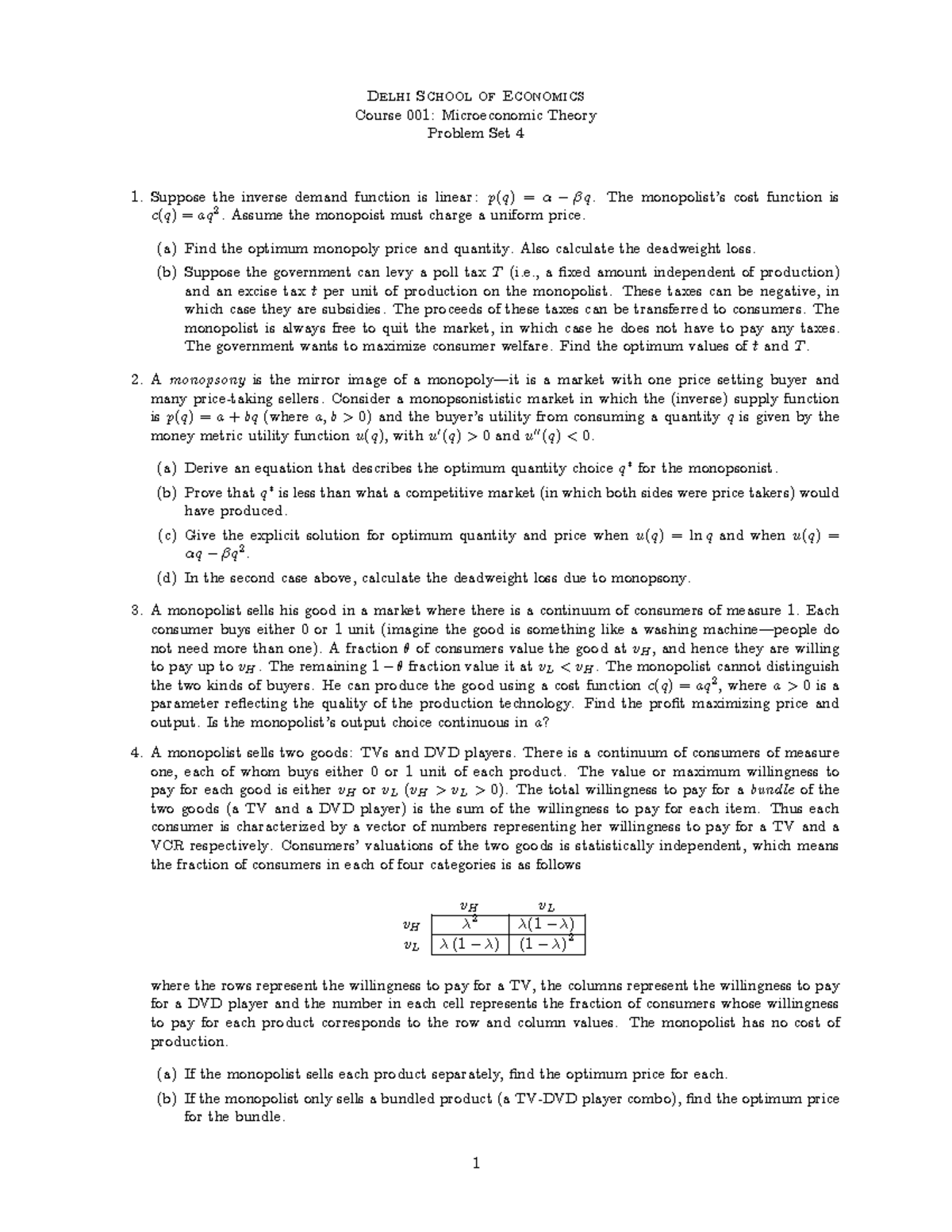 Micro 1 Assignment 41 Other Delhi School Of Economics Course 001