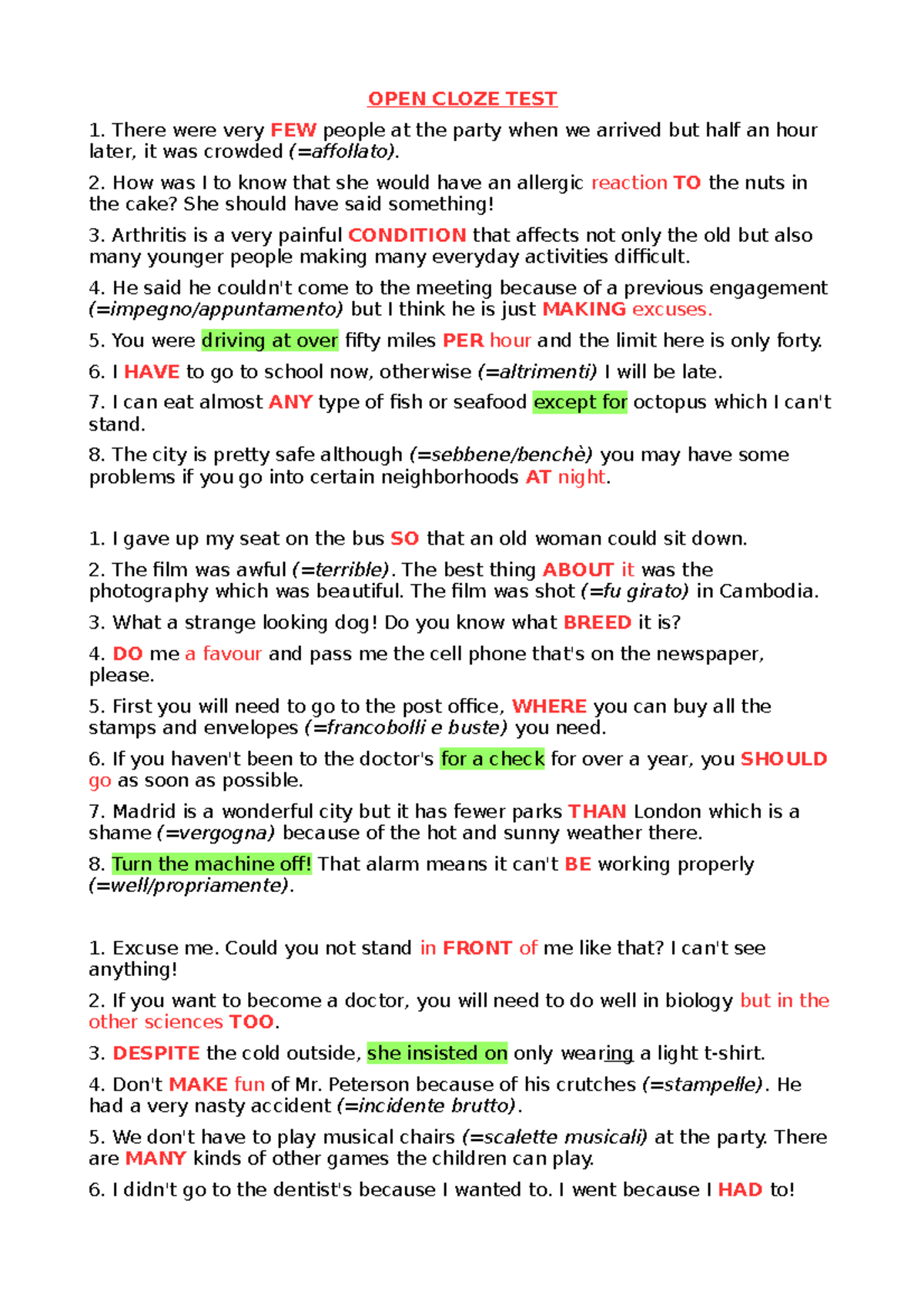 Open Cloze Test - OPEN CLOZE TEST 1. There were very FEW people at the ...